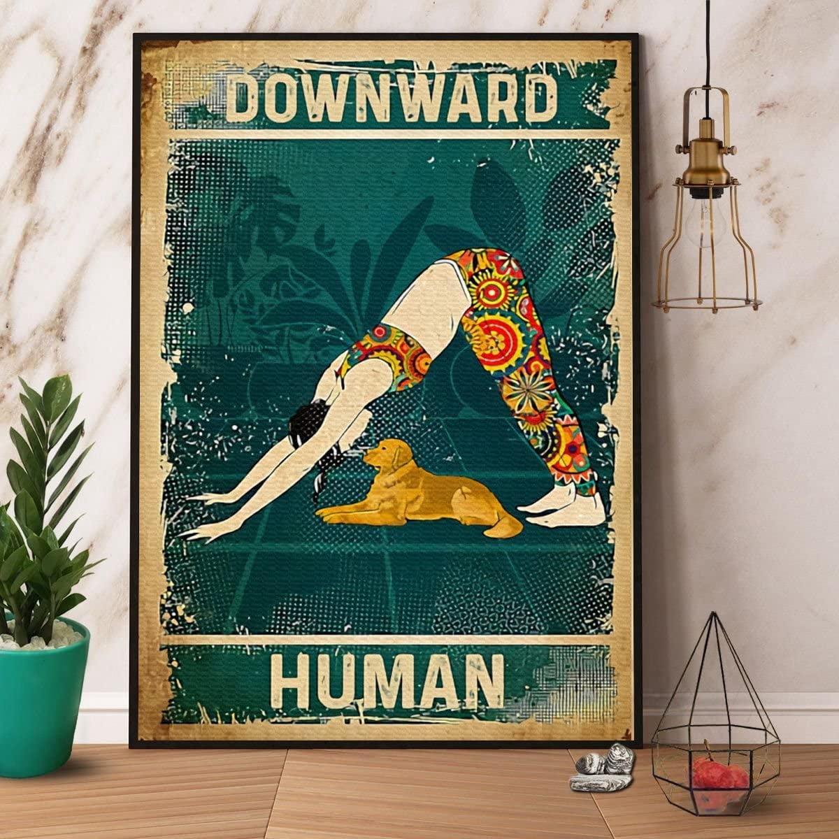 Metal Sign Yoga Girl & Dog Downward Human Retro Tin Signs Vintage ...