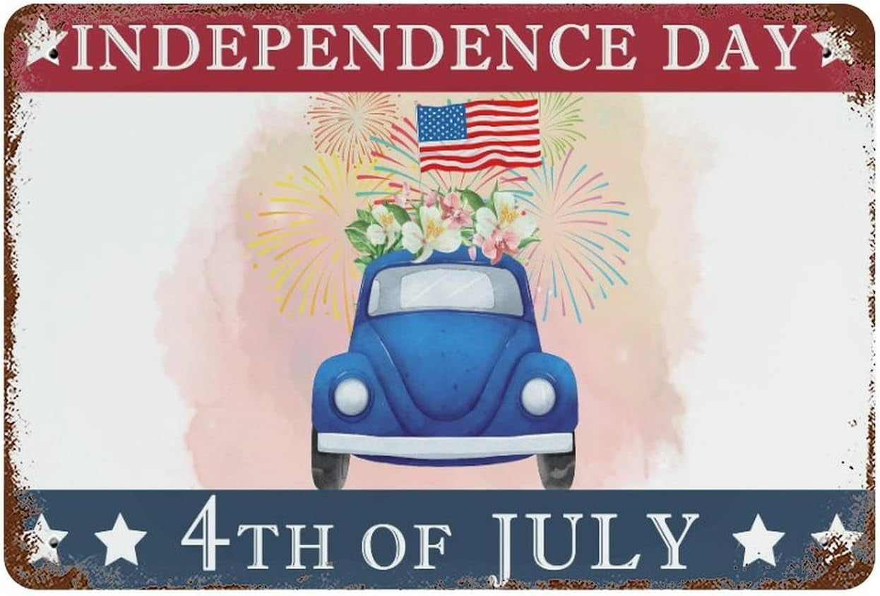 Metal Signs 4th of July Independence Day Truck Flower Floral Metal Wall ...