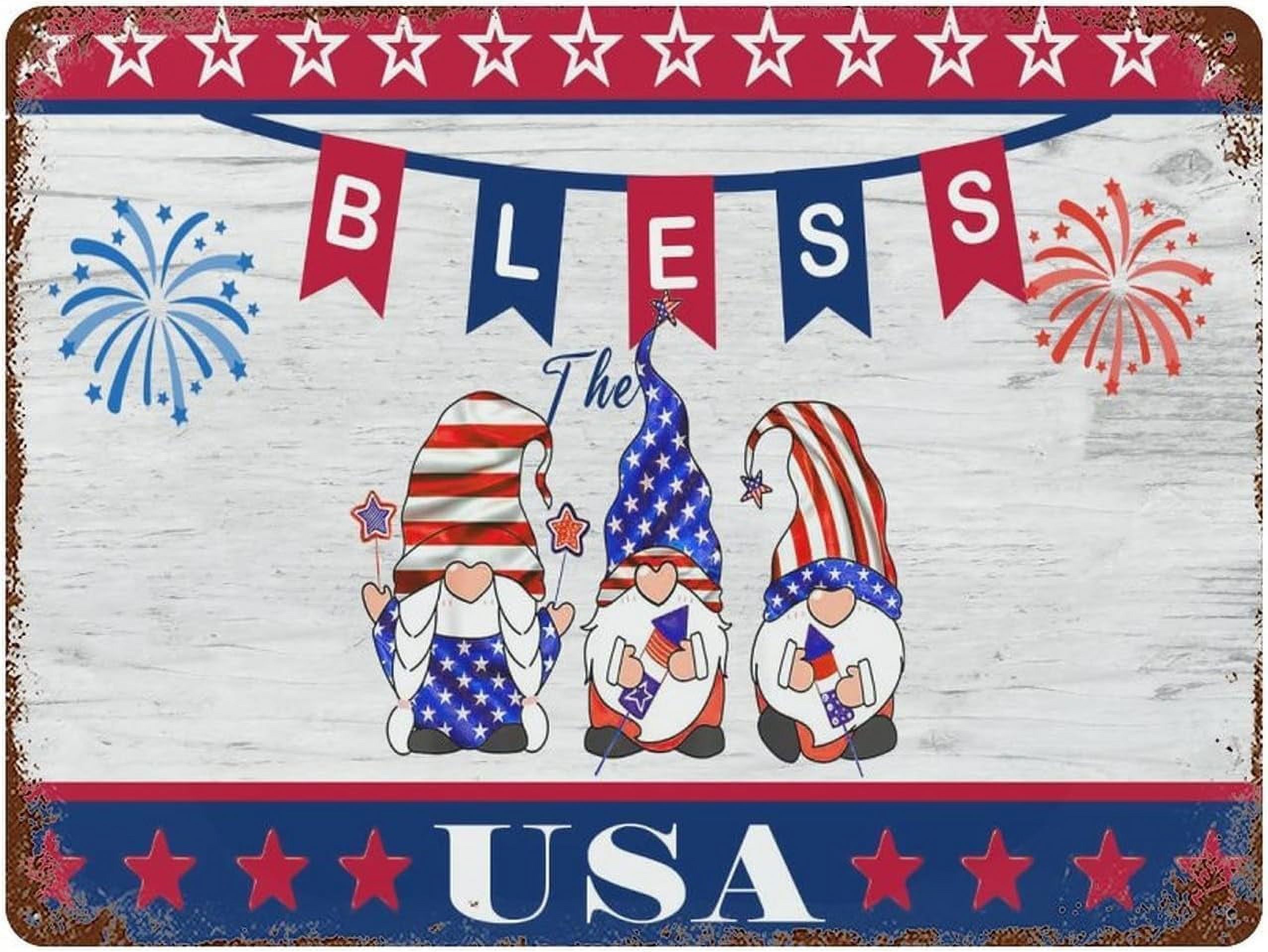 Metal Signs Bless Usa Gnome Fireworks Metal Vintage Tin Sign, 4th Of ...