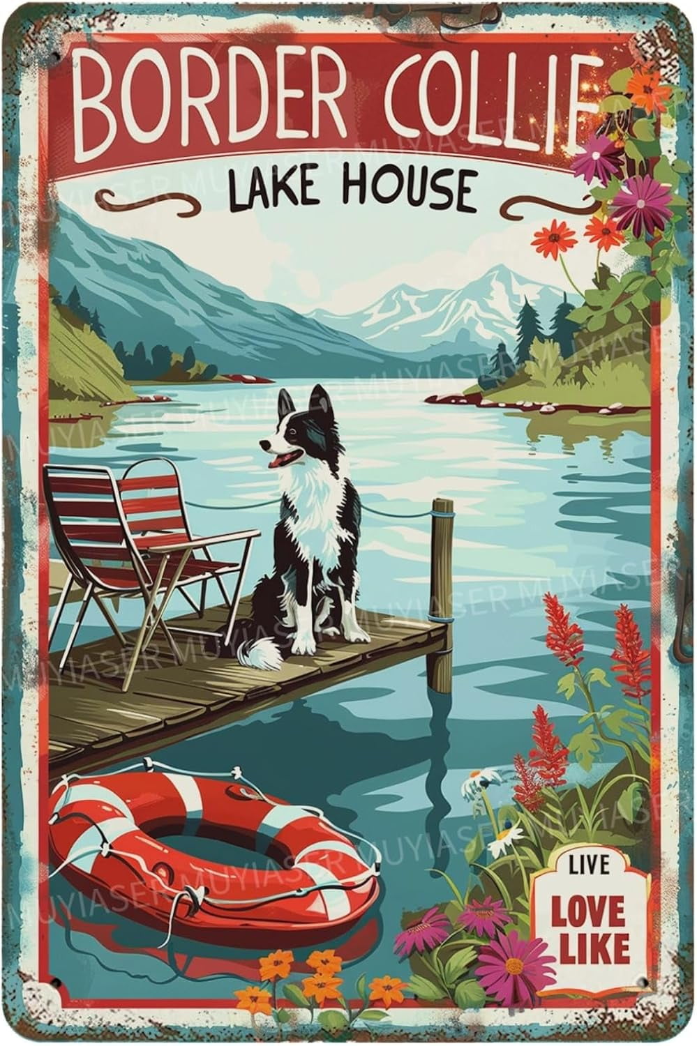 Metal Signs Border Collie Lake House Vintage Signs Retro Aluminum Tin ...