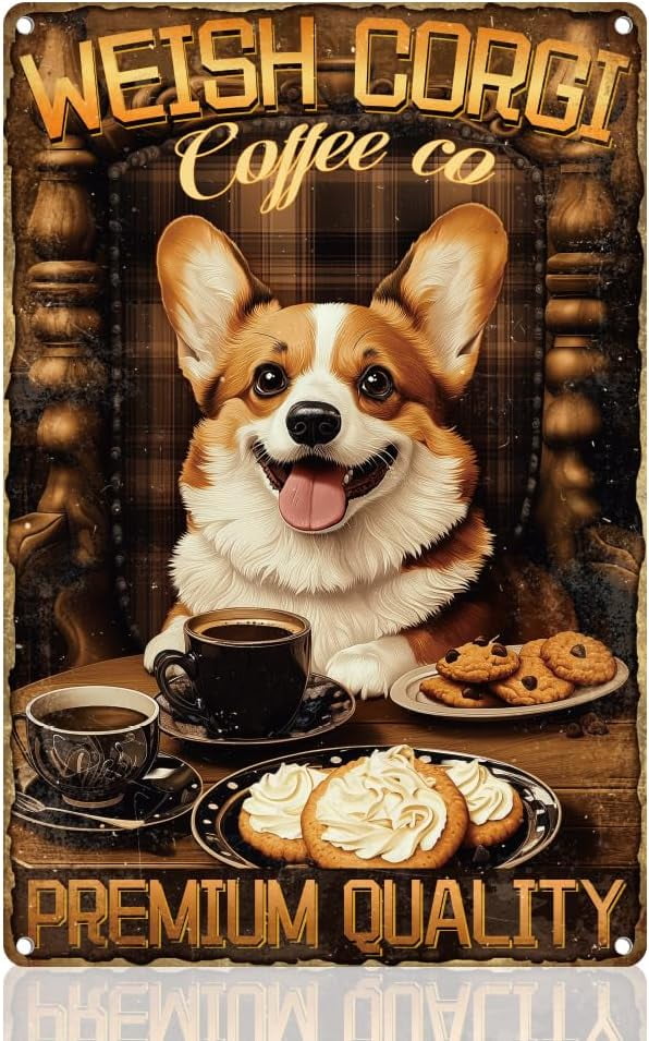 Metal Signs Corgi Dog Coffee Sign Vintage Signs Retro Aluminum Tin Sign ...