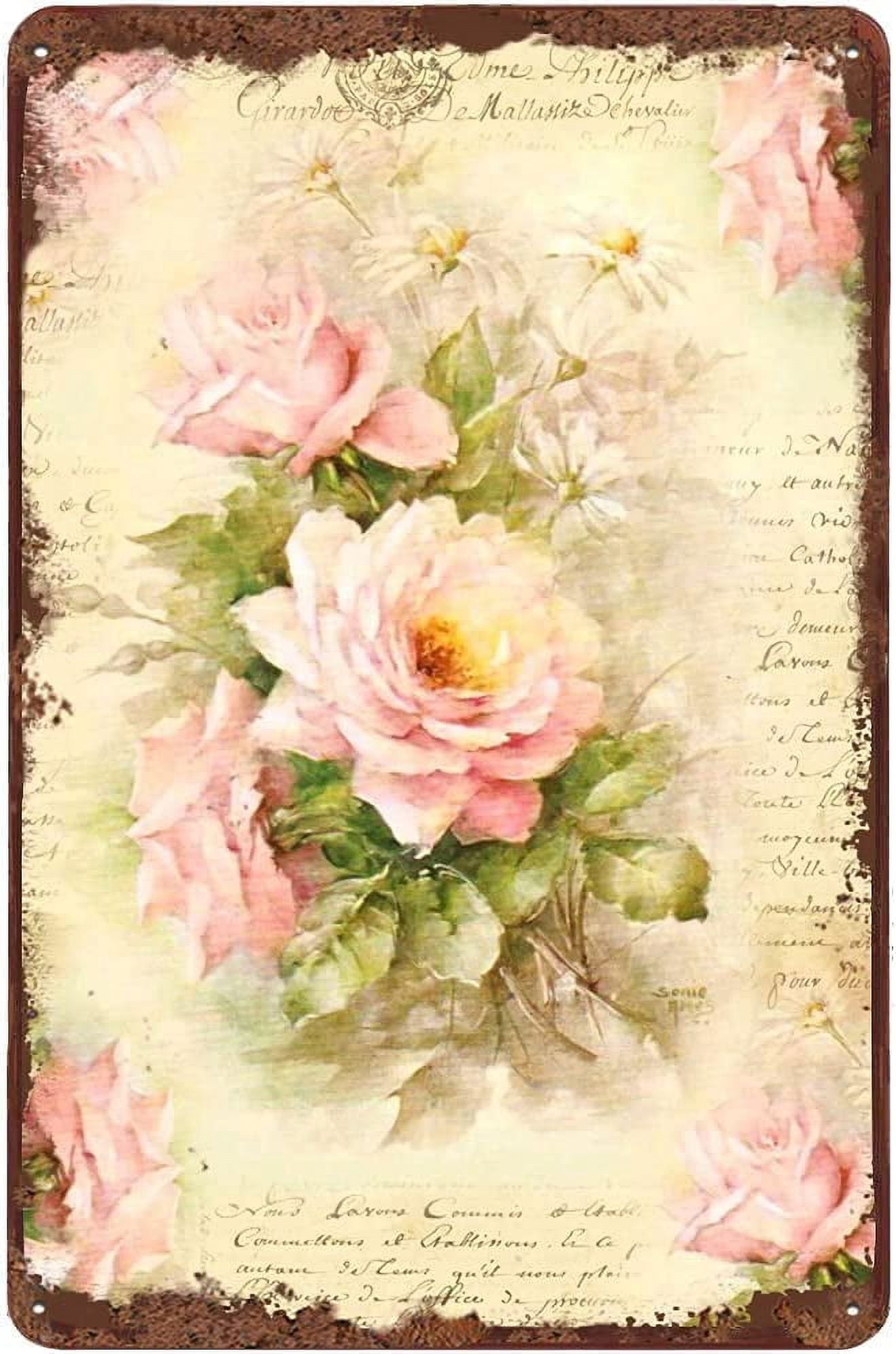 Metal Signs Funny Antique Metal Sign Pink Rose Tin Sign Vintage ...