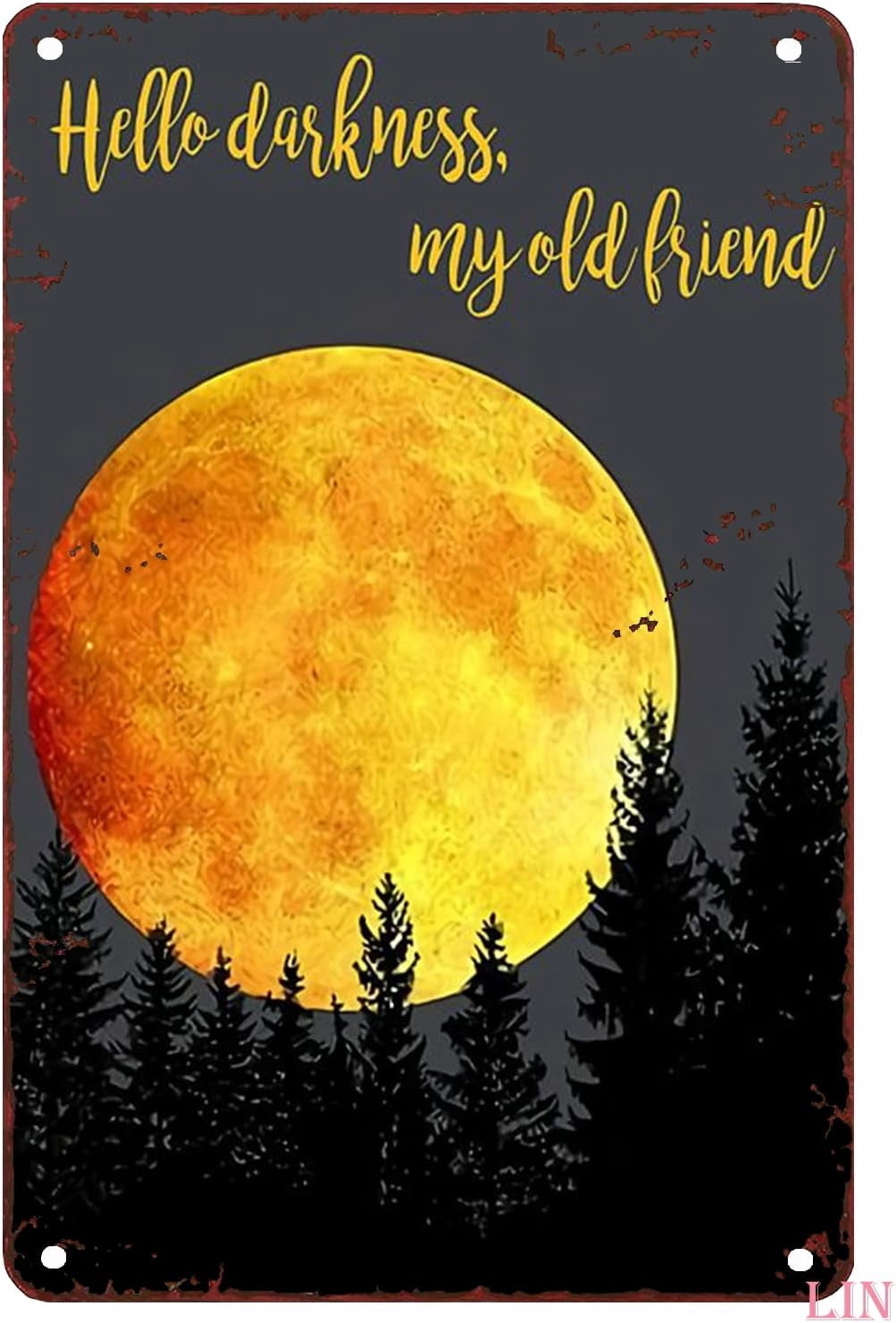 Metal Signs for Garage Moon Forest Poster Hello Darkness My Old Friend ...