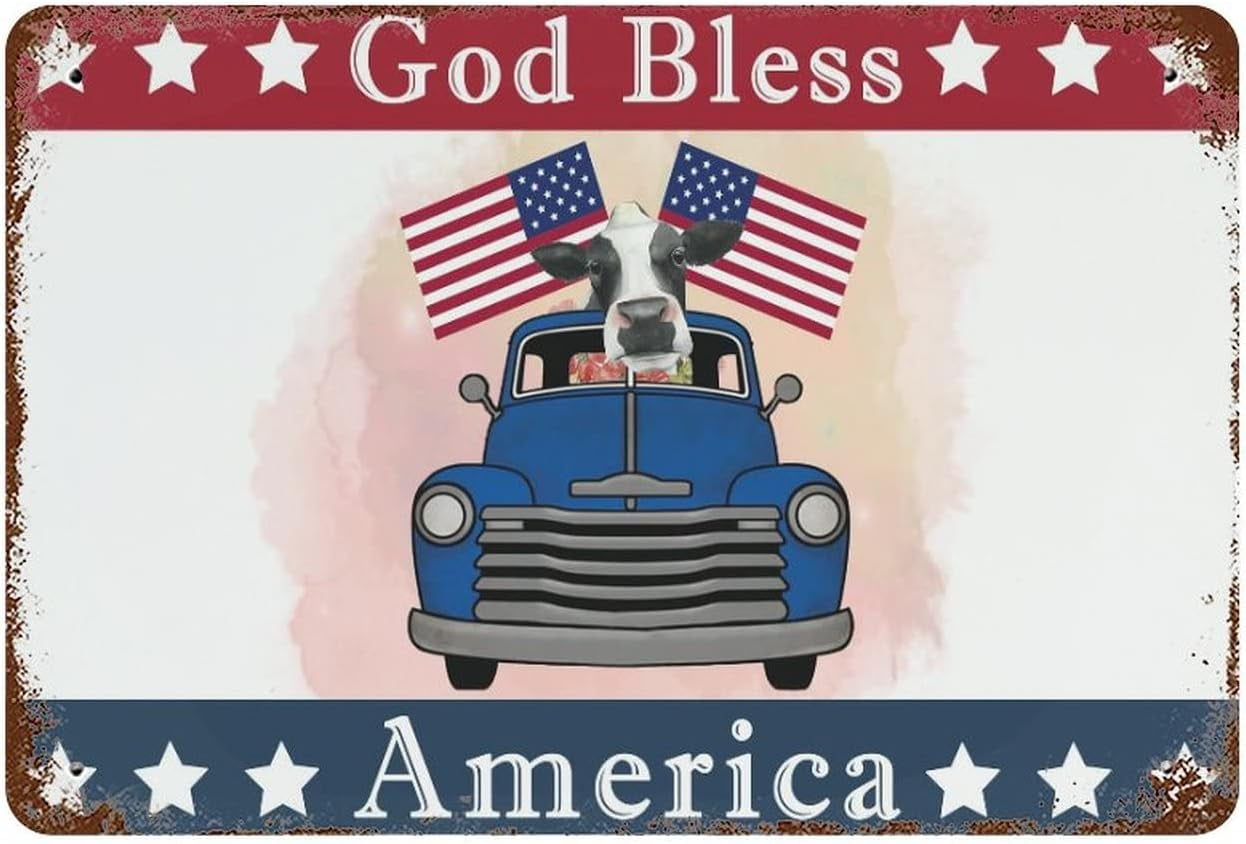 Metal Signs God Bless America Car Truck Dog Metal Tin Sign, American ...