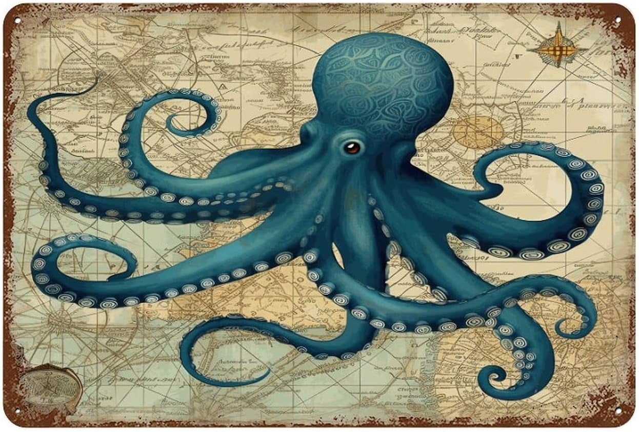 Metal Signs Outdoor Ocean Beach Nautical Theme Underwater Octopus Gifts ...