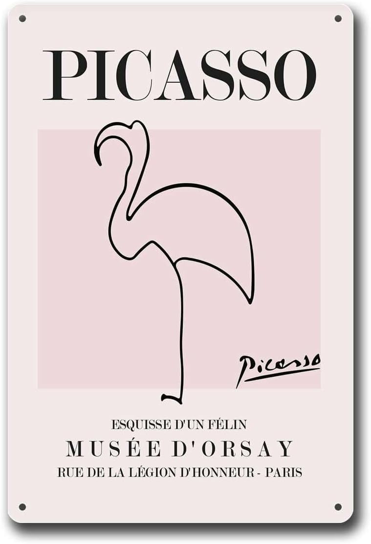 Metal Signs Picasso Flamingo Exhibition Vintage Line Art Pink Gallery ...