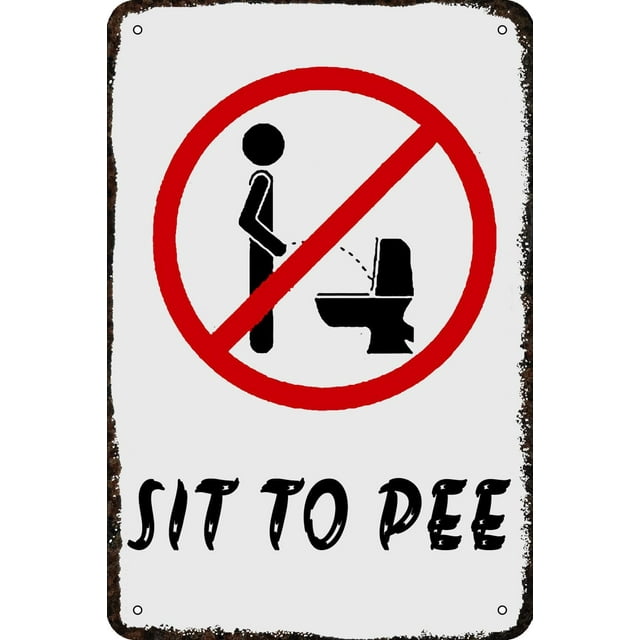 Metal Signs Sit to Pee Vintage Tin Sign Funny Art Wall Decorations for Home Man Cave Bedroom Bar ...