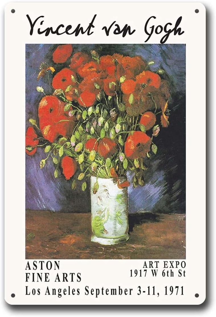 Metal Signs Van Gogh Poppy Flower Exhibition Floral Art Metal Signs ...