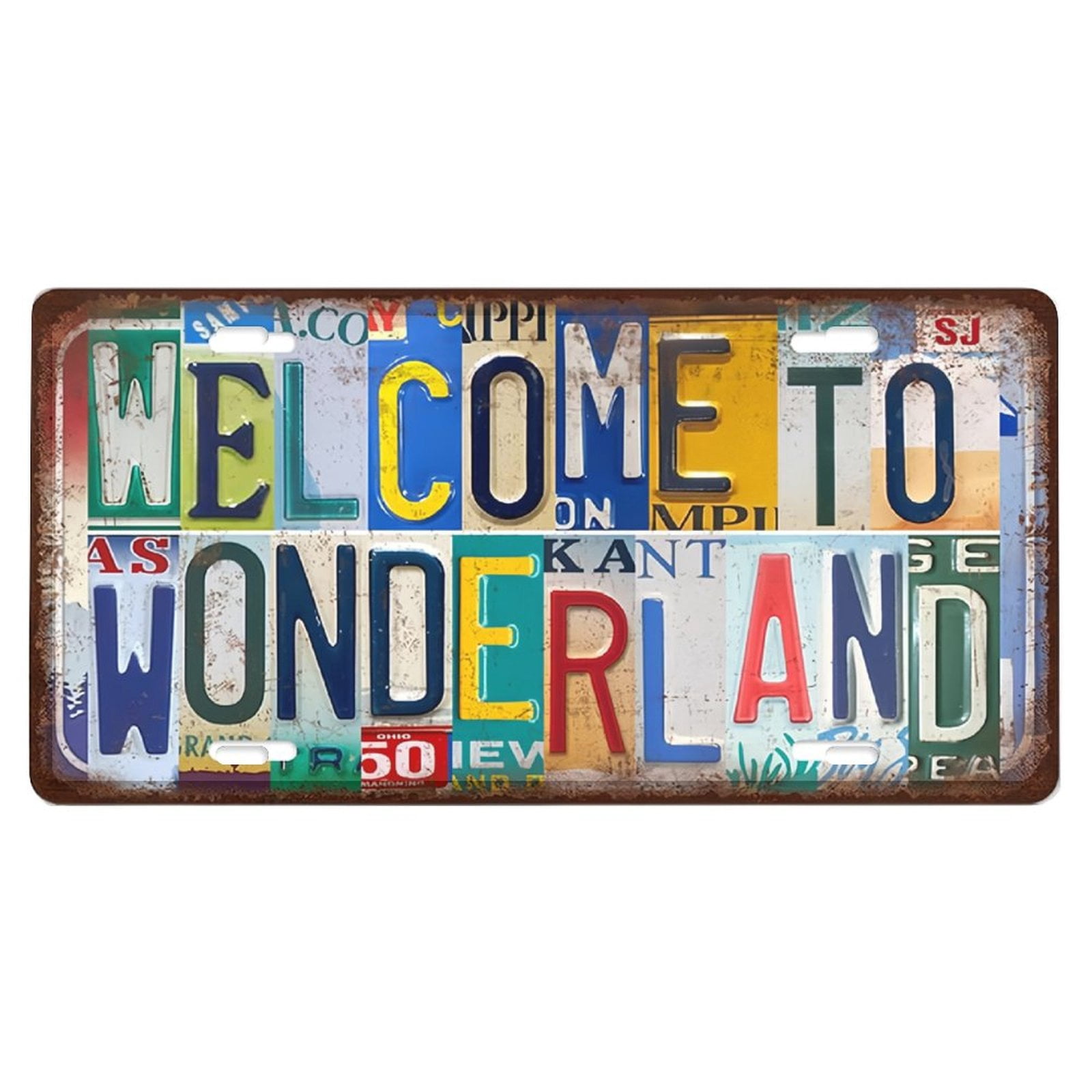 Metal Signs: Vintage Welcome License Plate Welcome To Wonderland Wall ...