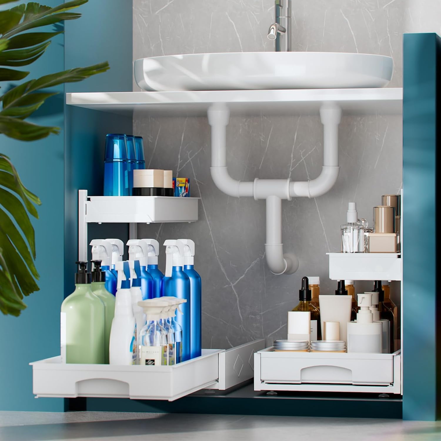 Metal Under Sink Organizers and Storage, 2 Pack Under Bathroom Sink ...