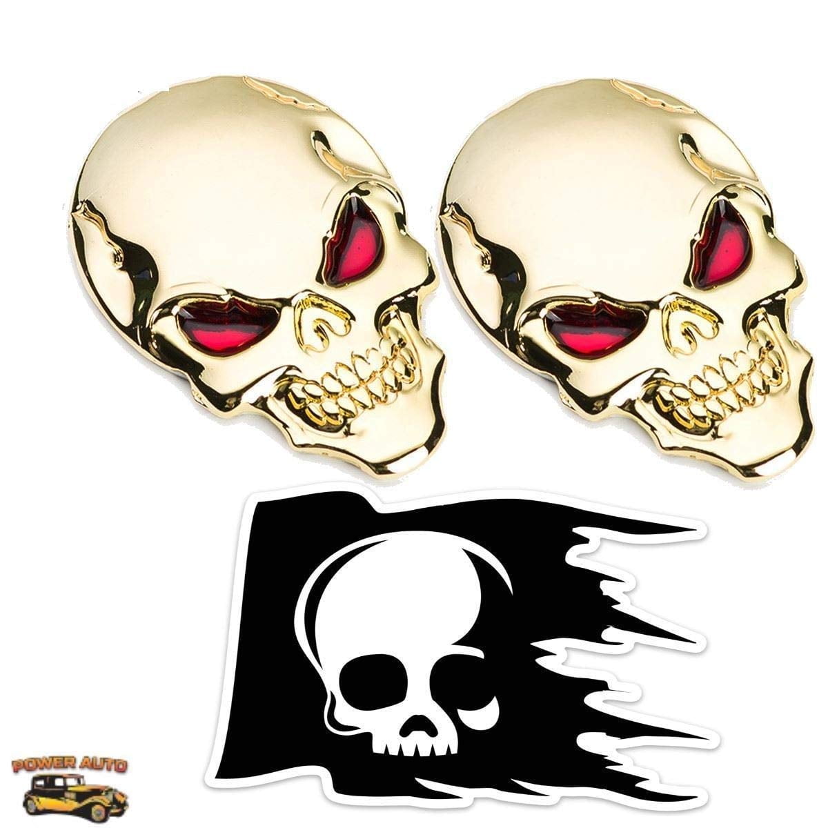 Metal Skull Car Emblem - Power Auto 2 pcs. Skull Head w/Red Eyes ...