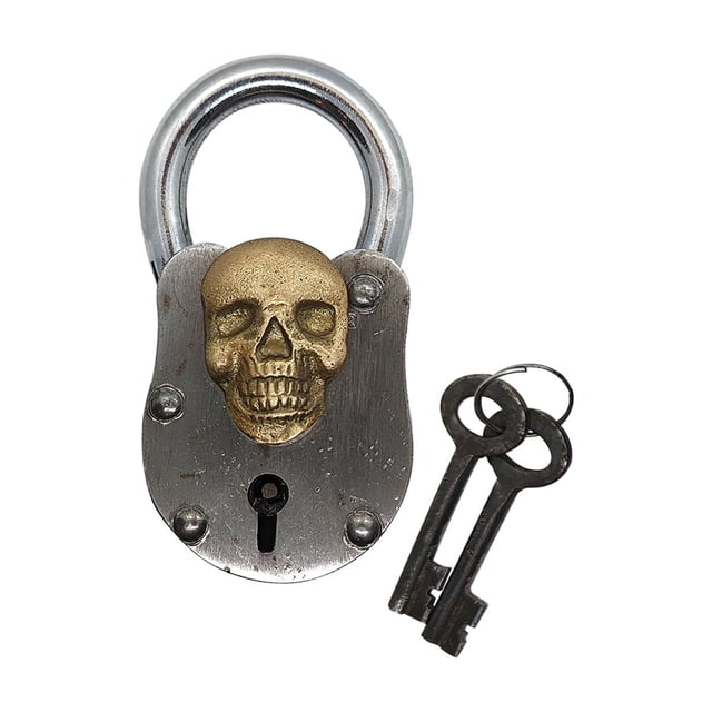 Metal Skull Padlock Heavy Duty Cast Iron Locker Treasure Chest Lock ...