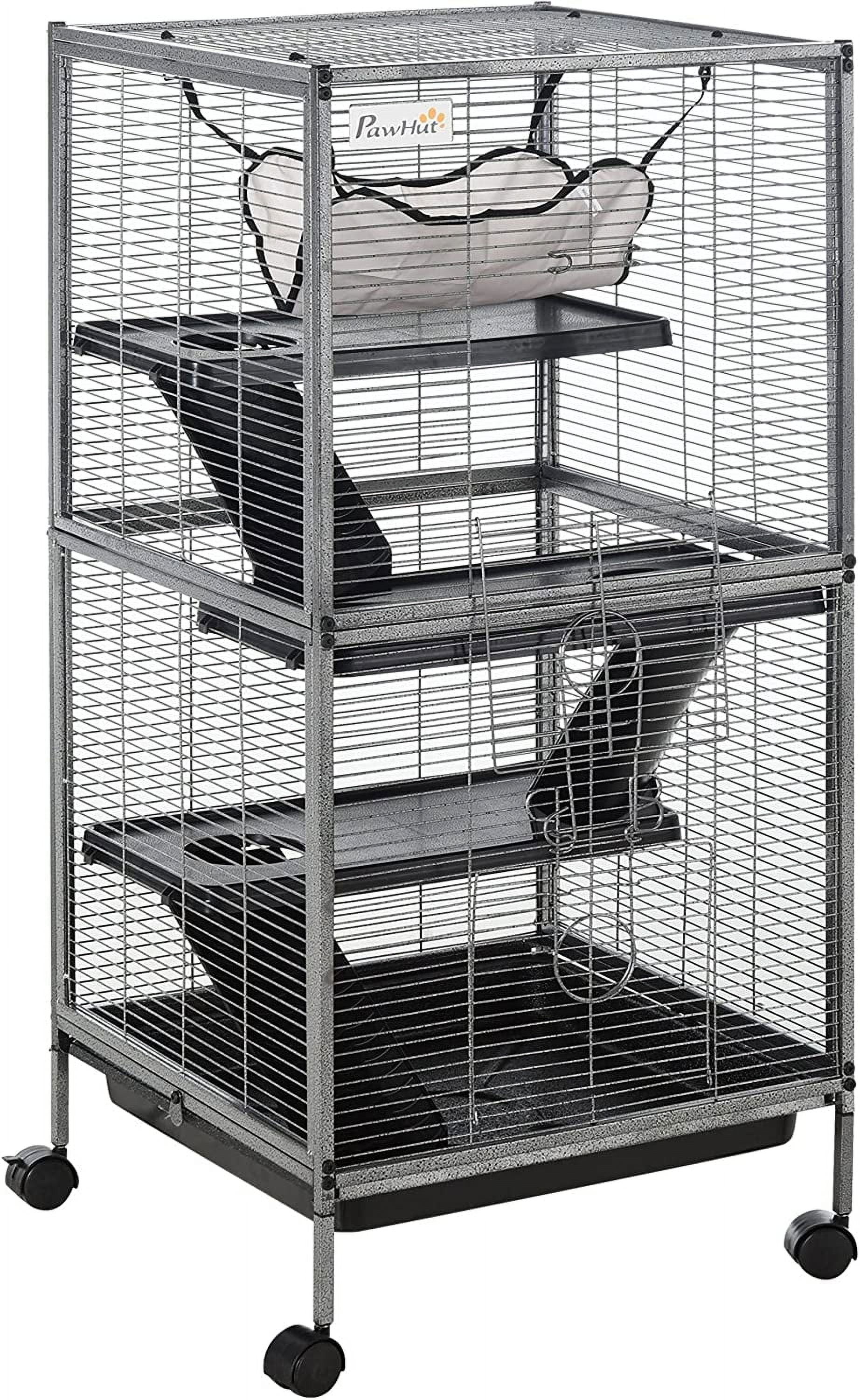 Metal Small Animal Cage, 4-Tiers Rolling Big Ferret Cage with Hammock ...