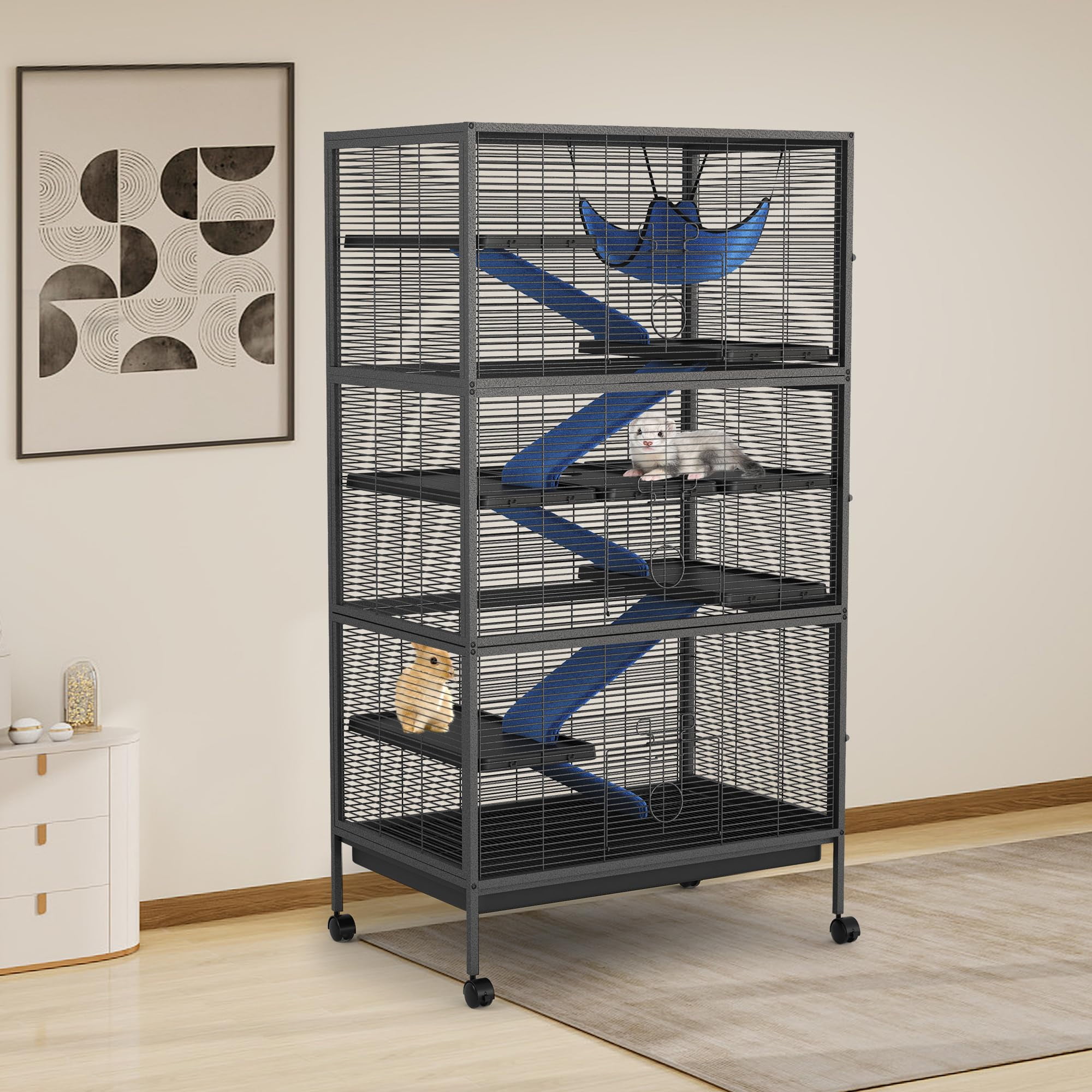 Metal Small Animal Cages, 6 Tiers Rolling Chinchilla Cage with Ramps ...