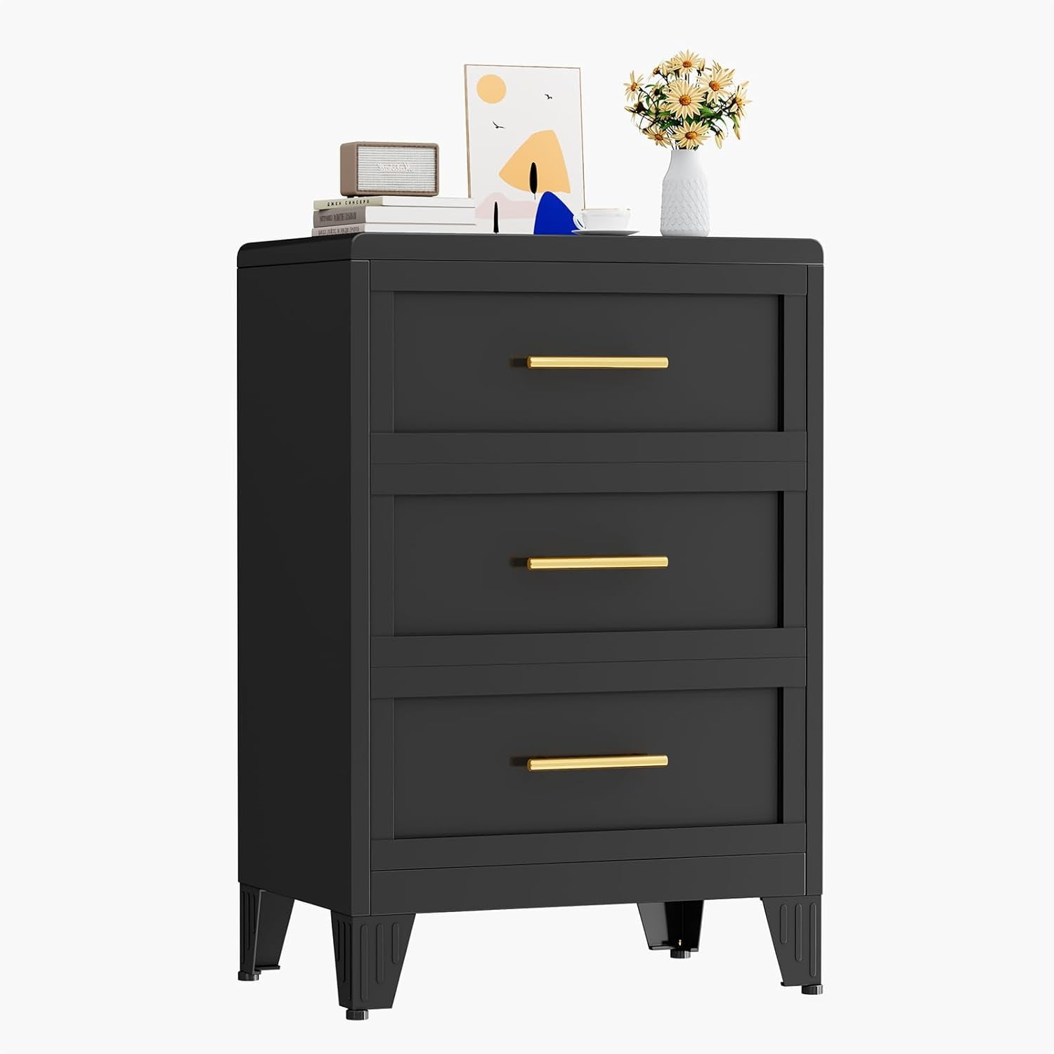 Metal Small Dresser for Bedroom, Black Dressers & Chest of Drawers, 3 ...