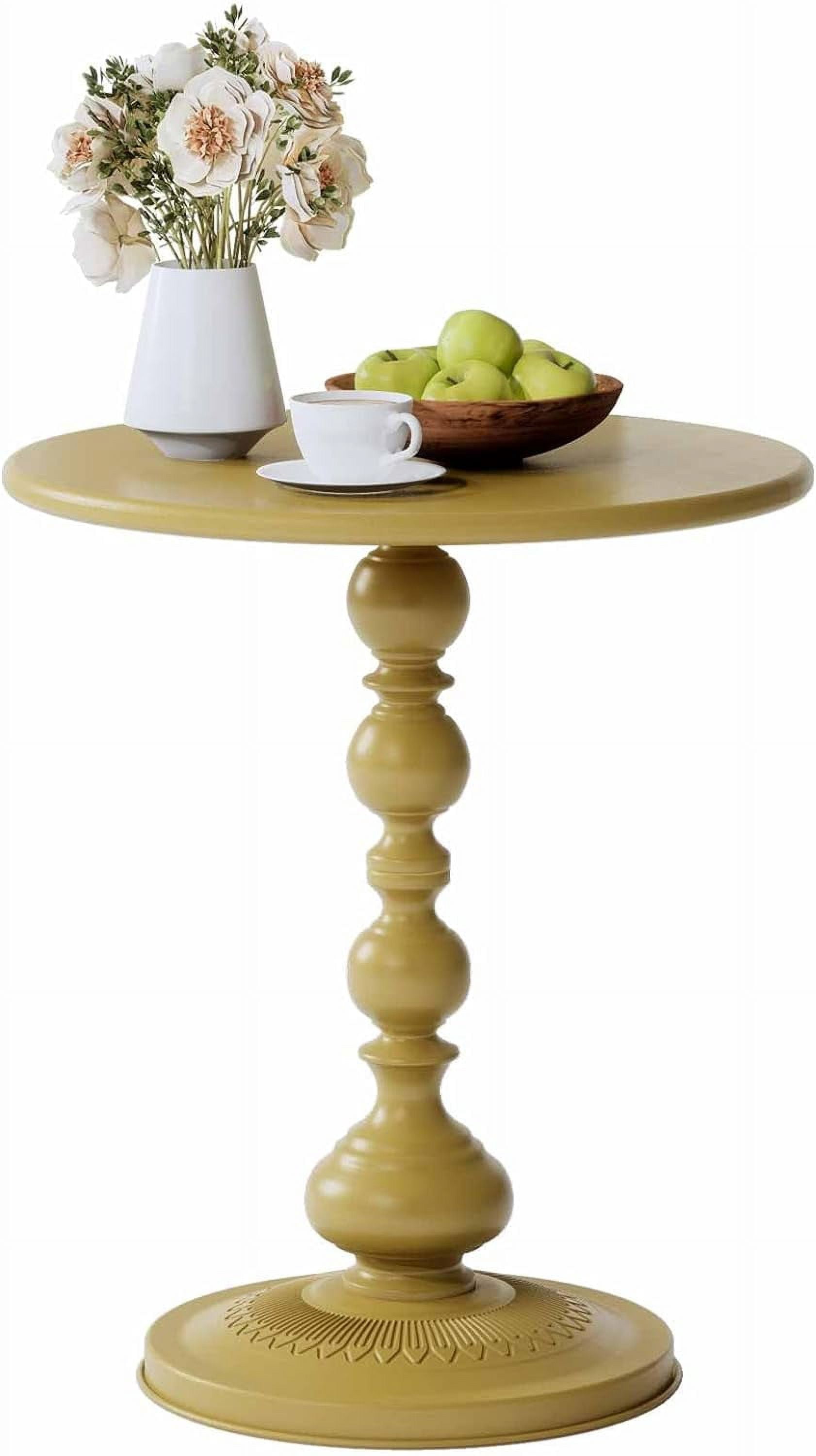 Metal Small Round Side End Table, Vintage Matte Coffee Drink Cocktail ...