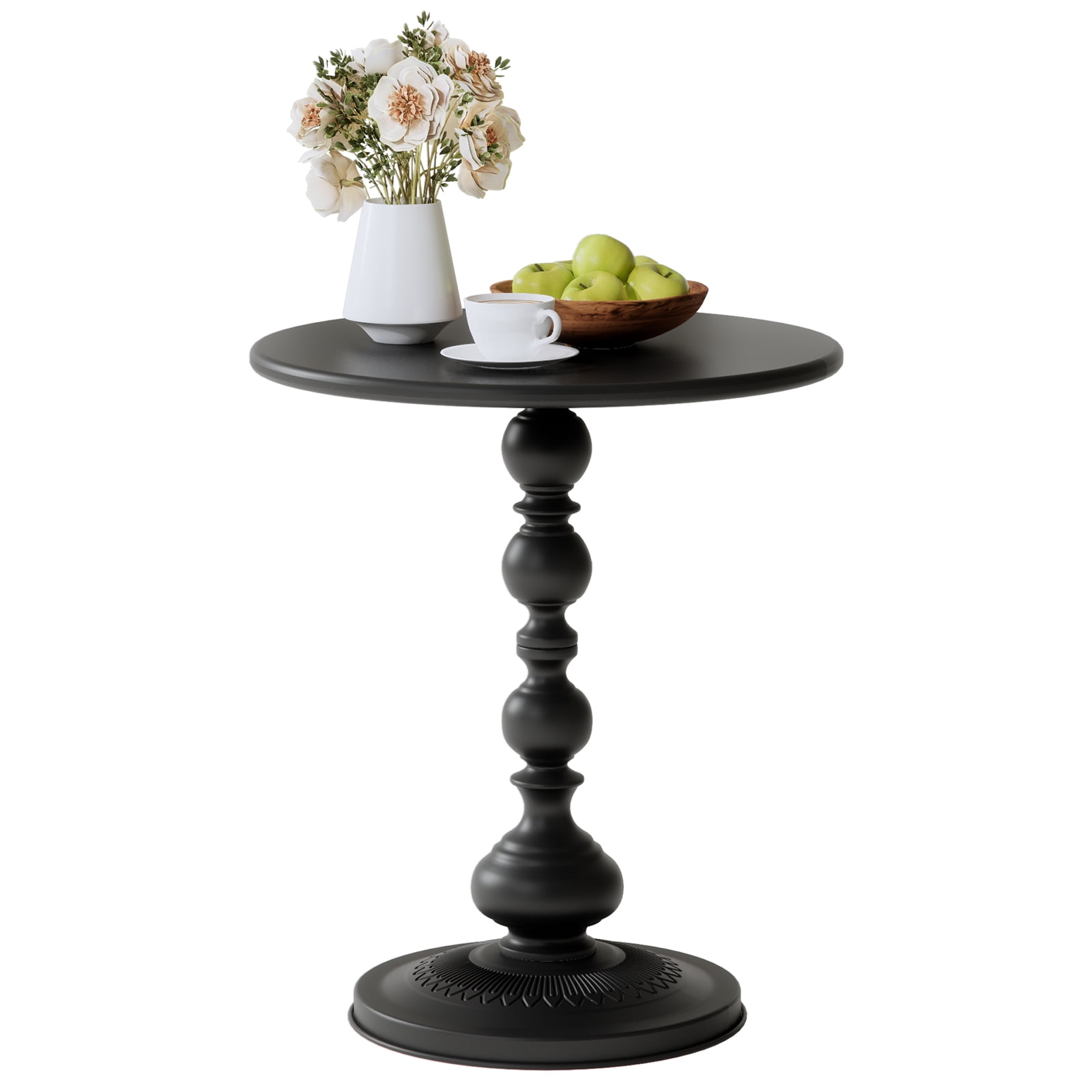 Metal Small Round Side End Table, Vintage Matte Coffee Drink Cocktail ...