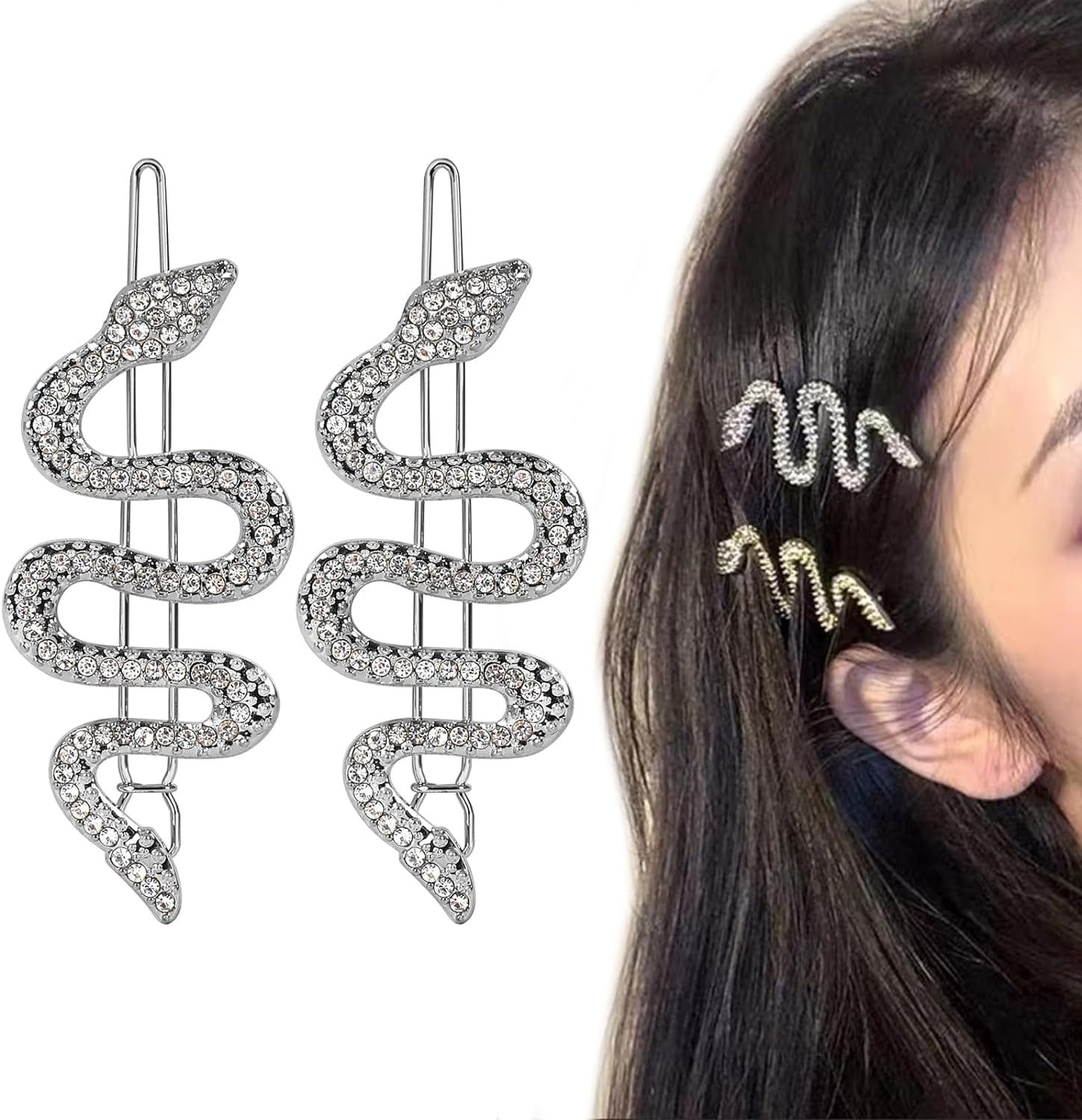 Metal Snake Hair Pins, Alloy Snake Hair Clips with Sparkly Rhinestone ...