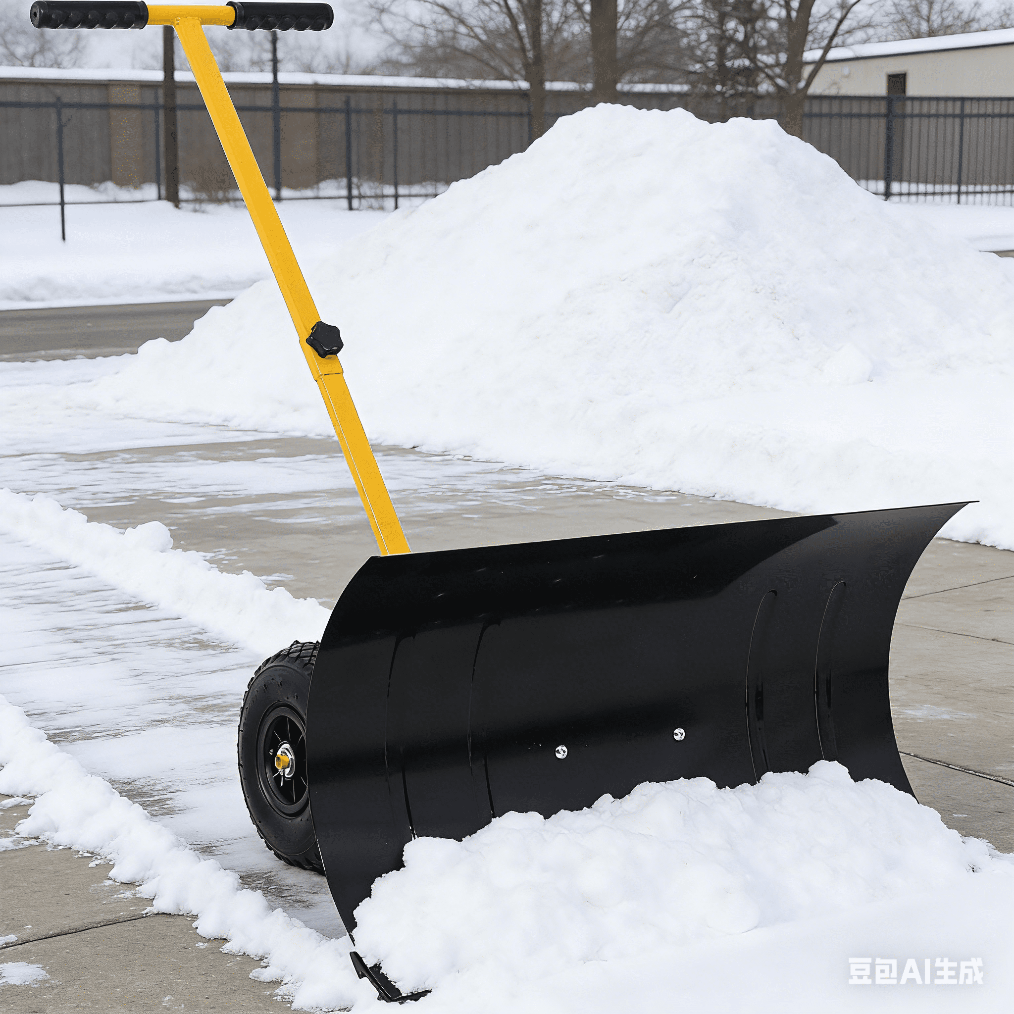 Metal Snow Pusher Shovel With Wheels, Seizeen Snow Pusher for Driveway ...