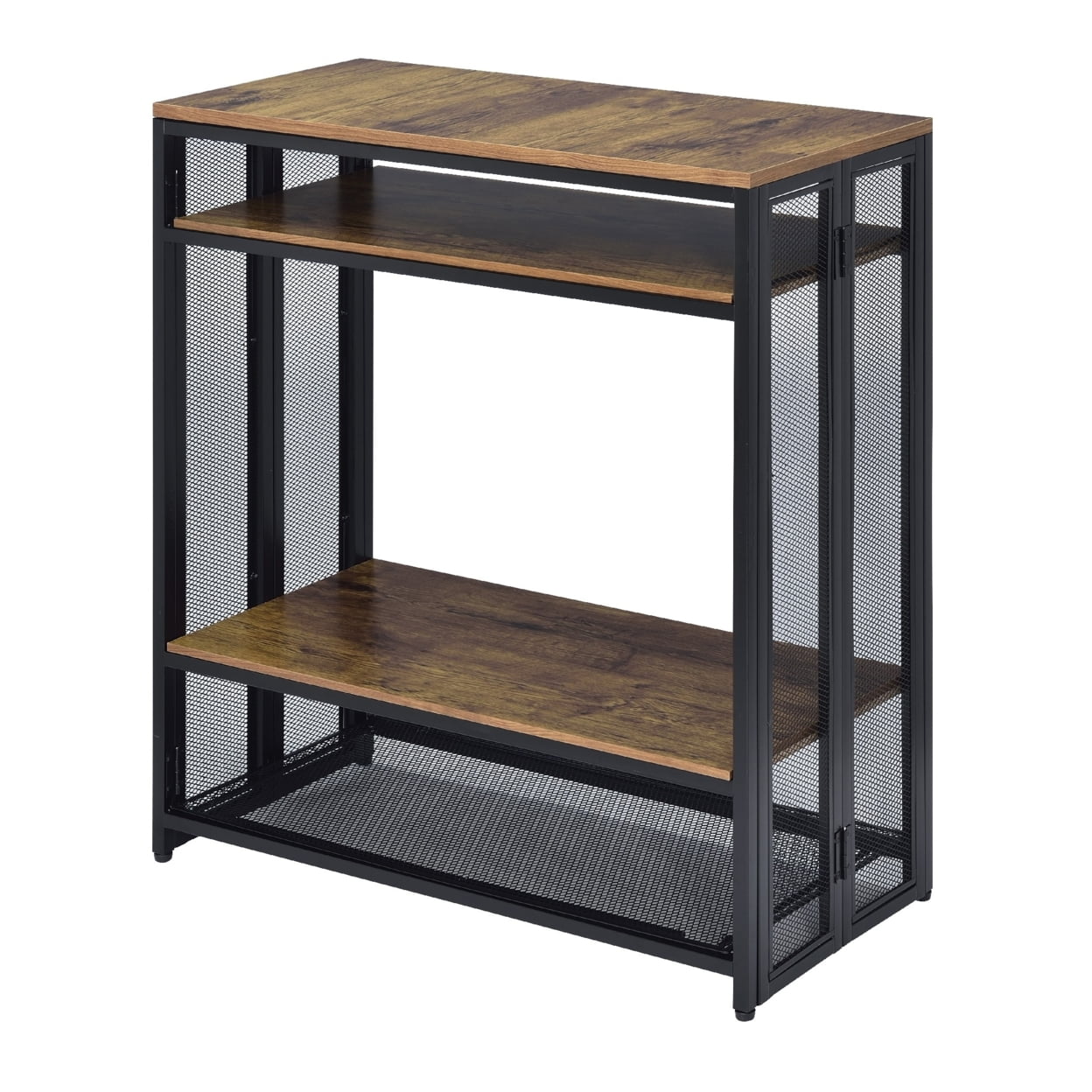 Metal Sofa Table with Wooden Shelves and Folding Side, Black and Brown ...