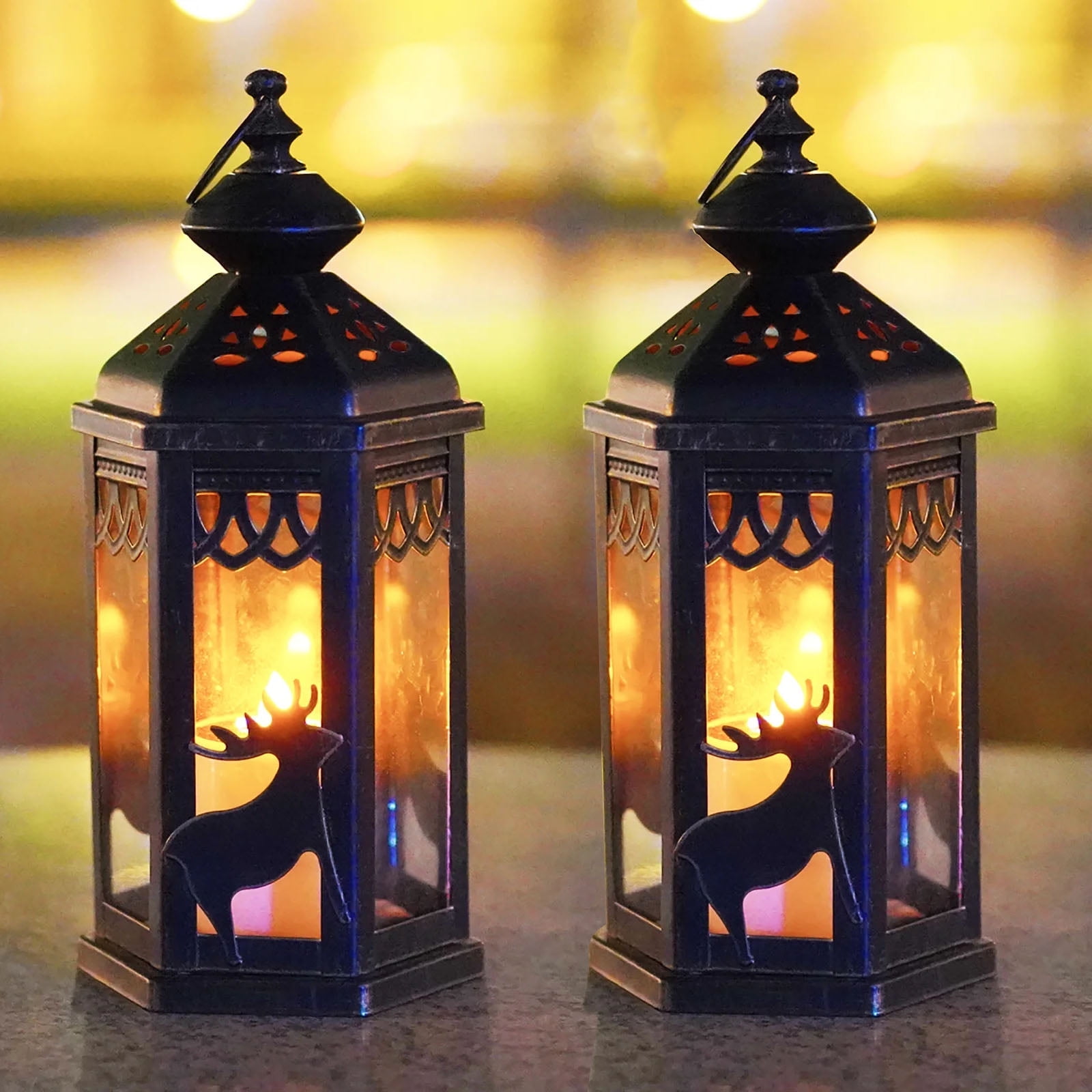 Metal Solar Lantern, 13 inch LED Camping Lantern, 2 Pack Garden Lantern ...