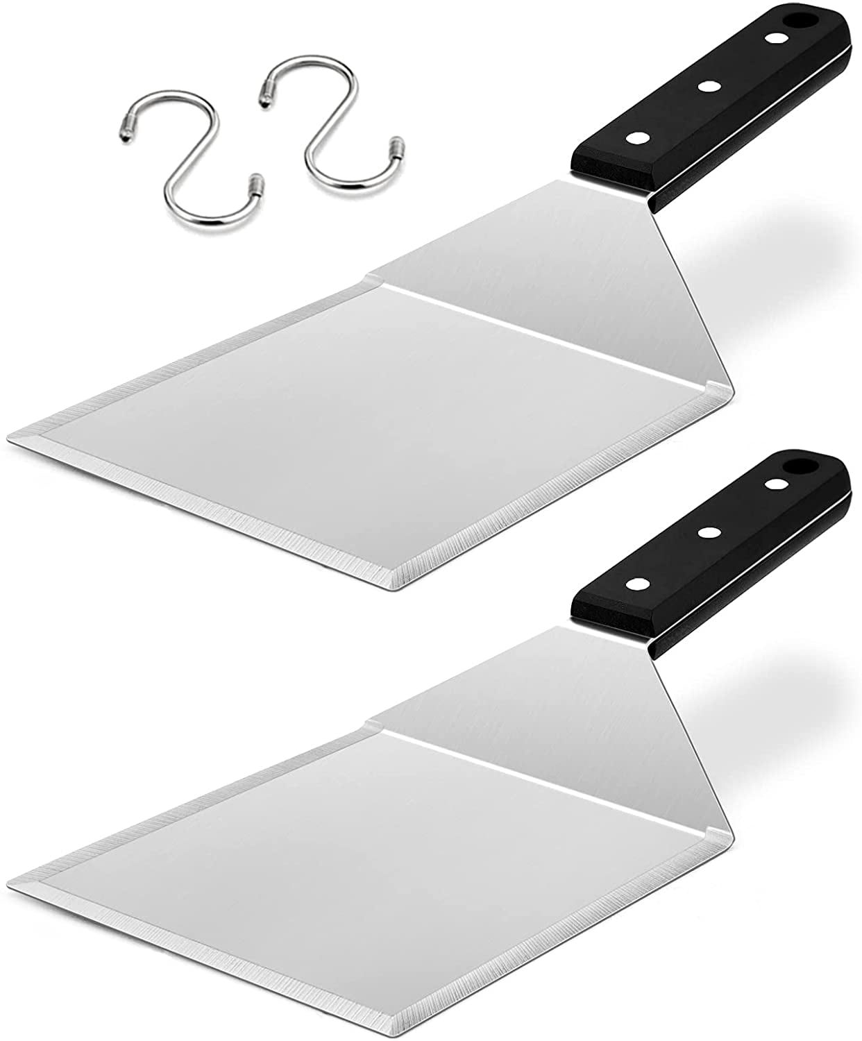 Metal Spatula Set of 2, Stainless Steel Lar Griddle Spatulas with ABS ...