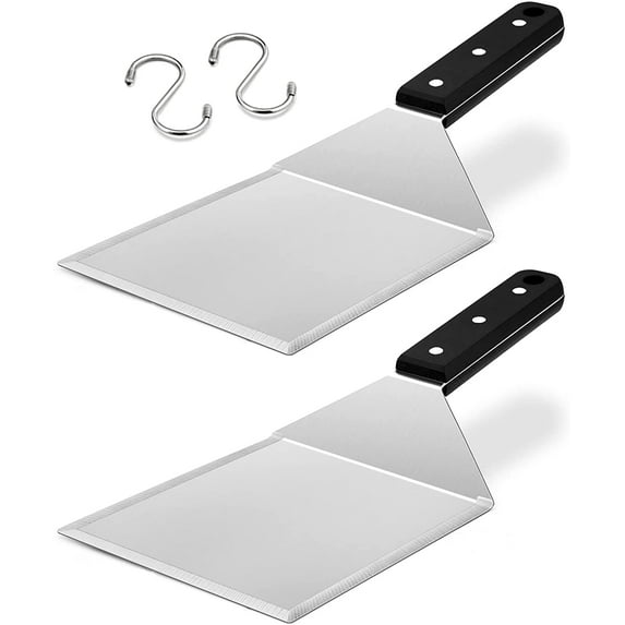 Metal Spatula Set of 2, Stainless Steel Lar Griddle Spatulas with ABS ...