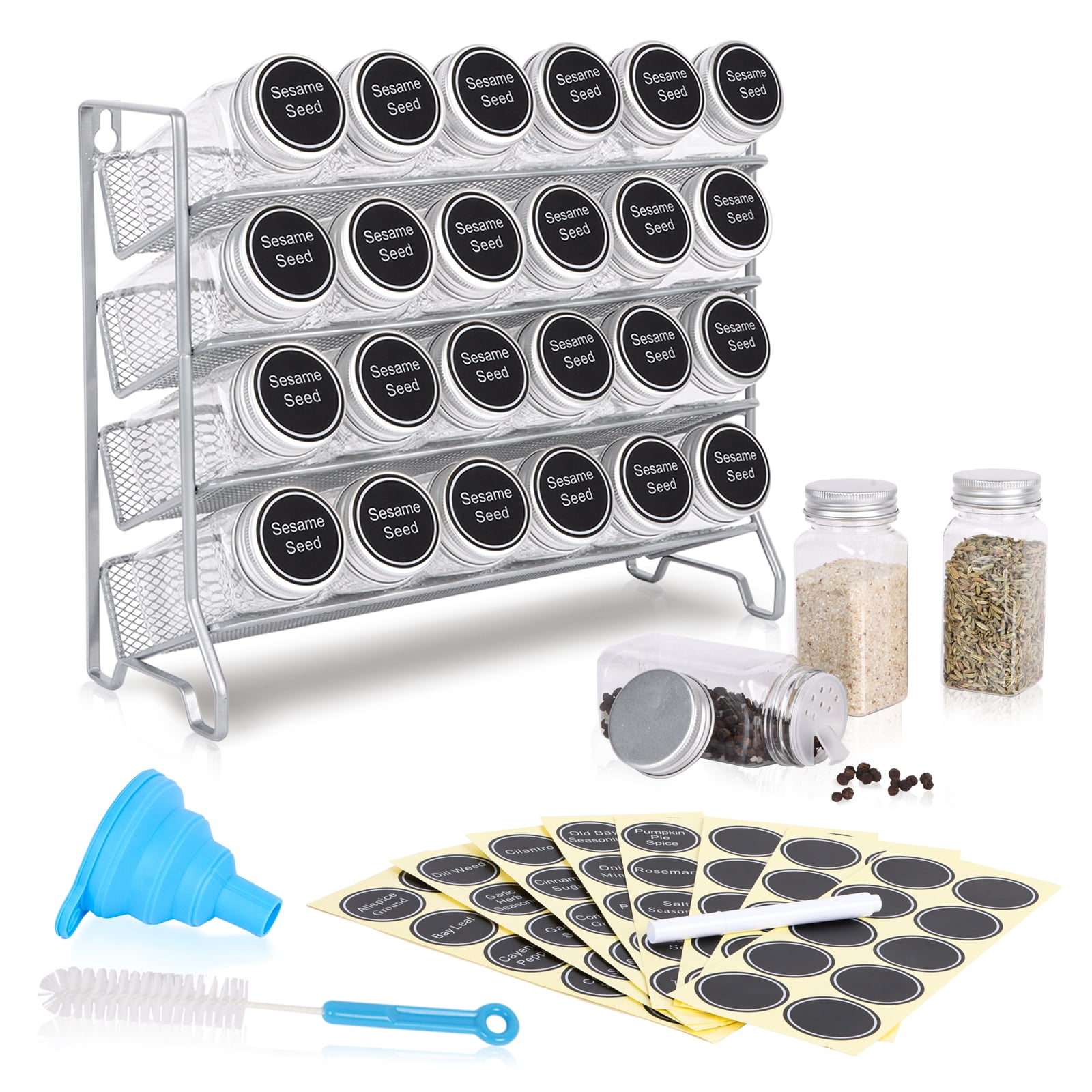 Metal Spice Organizer Rack 4 Tier Free Standing & Wall-Mount Seasoning ...