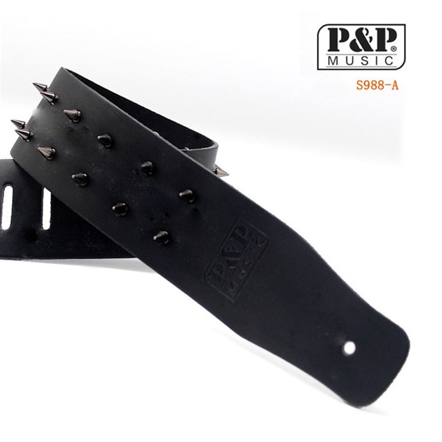 Metal Spike Studded Adjustable Heavy Duty Genuine Leather Guitar Strap ...