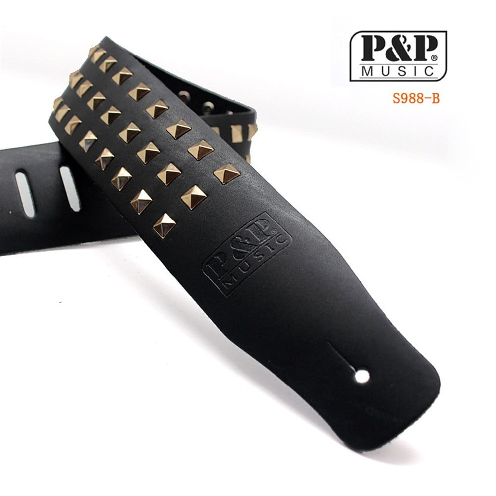Metal Spike Studded Adjustable Heavy Duty Genuine Leather Guitar Strap ...
