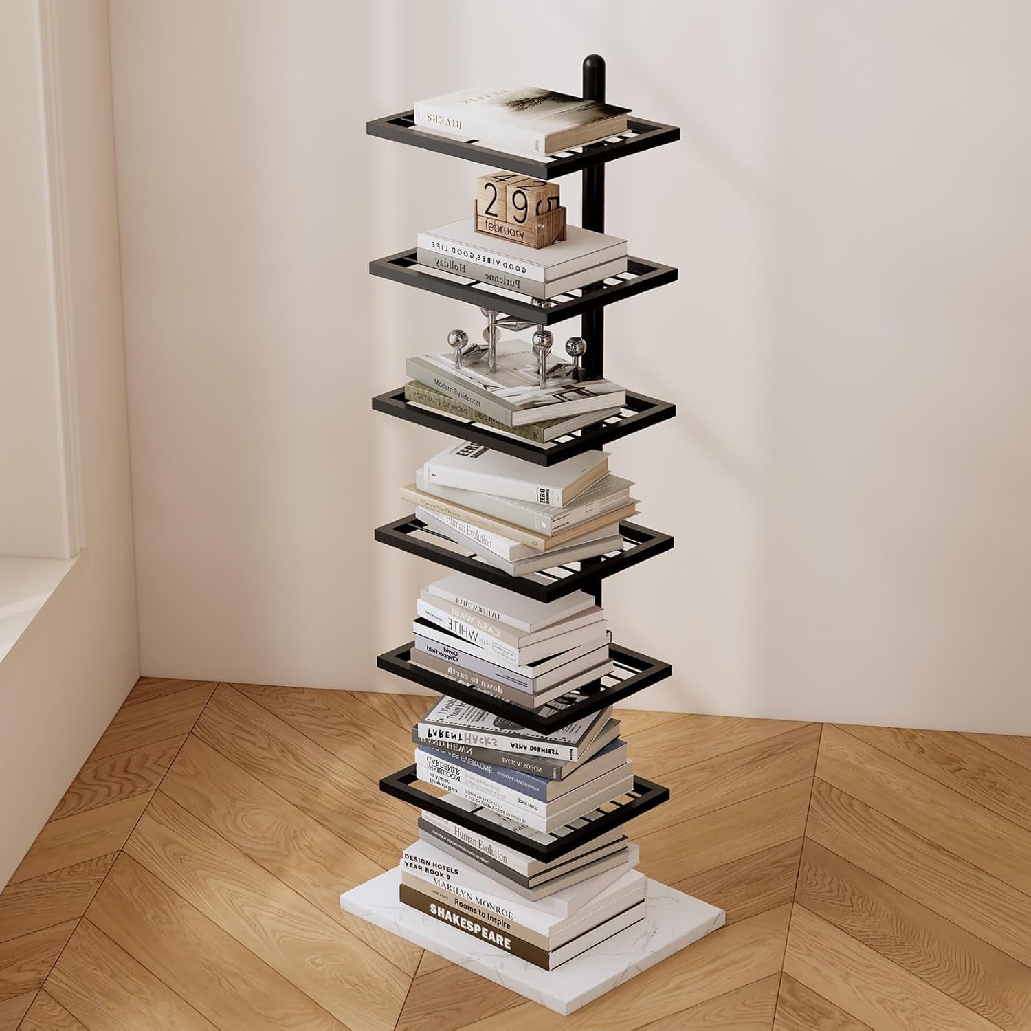 Metal Spine Book Tower,6-Tier Vertical Bookshelf with Marble Base ...