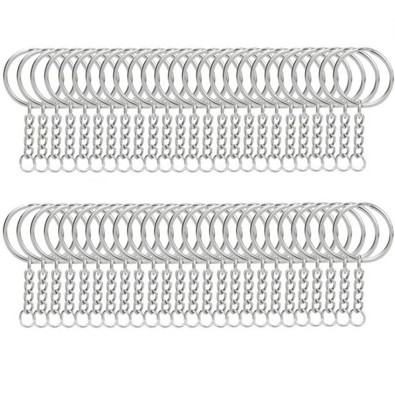 Metal Split Keychain Ring Parts 50 Key Chains with 25mm Open Jump Ring and Connector Make Your ...