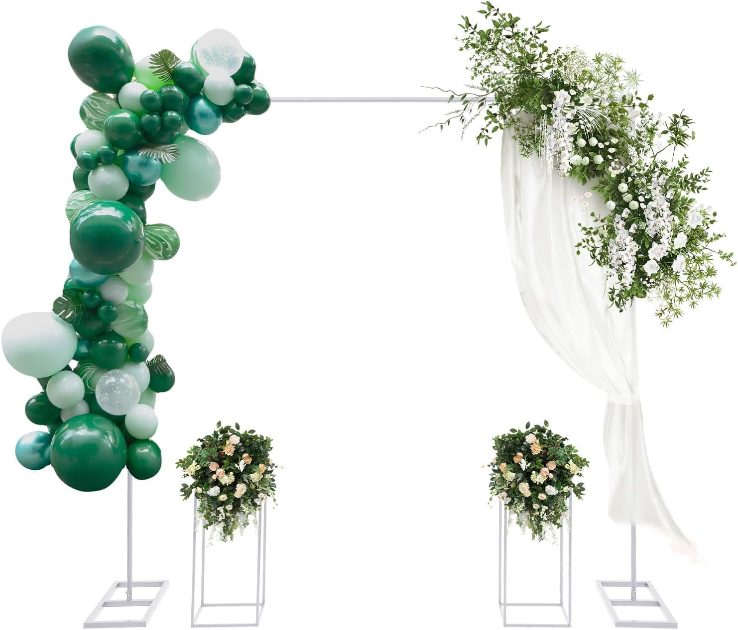 Metal Square Arch Backdrop Stand with 2 Flower Stand(23.6in), White ...