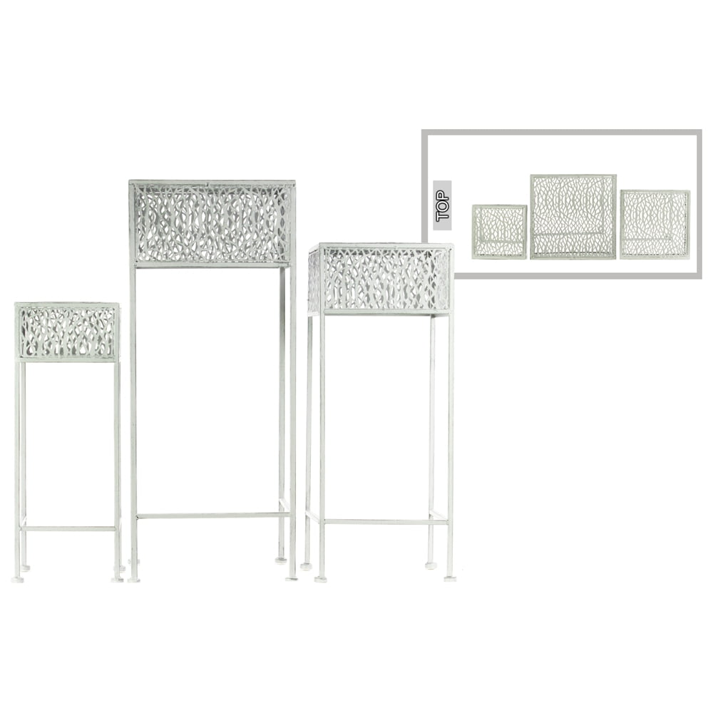 Metal Square Plant Stand with Pierced Metal Design and 3 Legs Set of ...