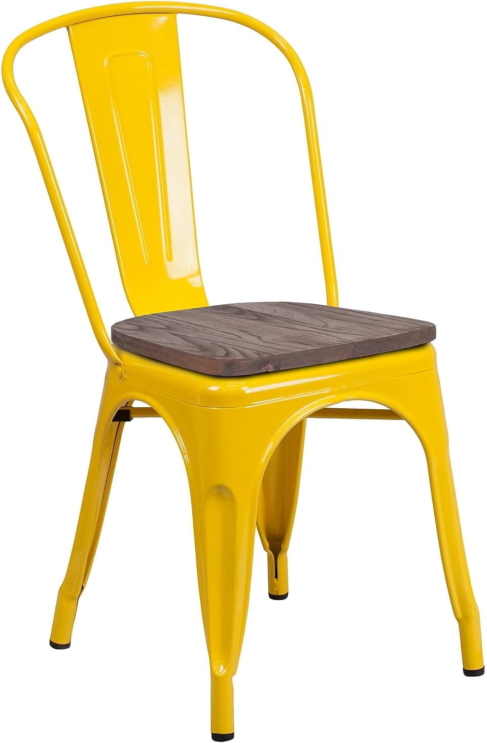 Metal Stackable Chair with Wood Seat, 1 Pack, Yellow - Walmart.com
