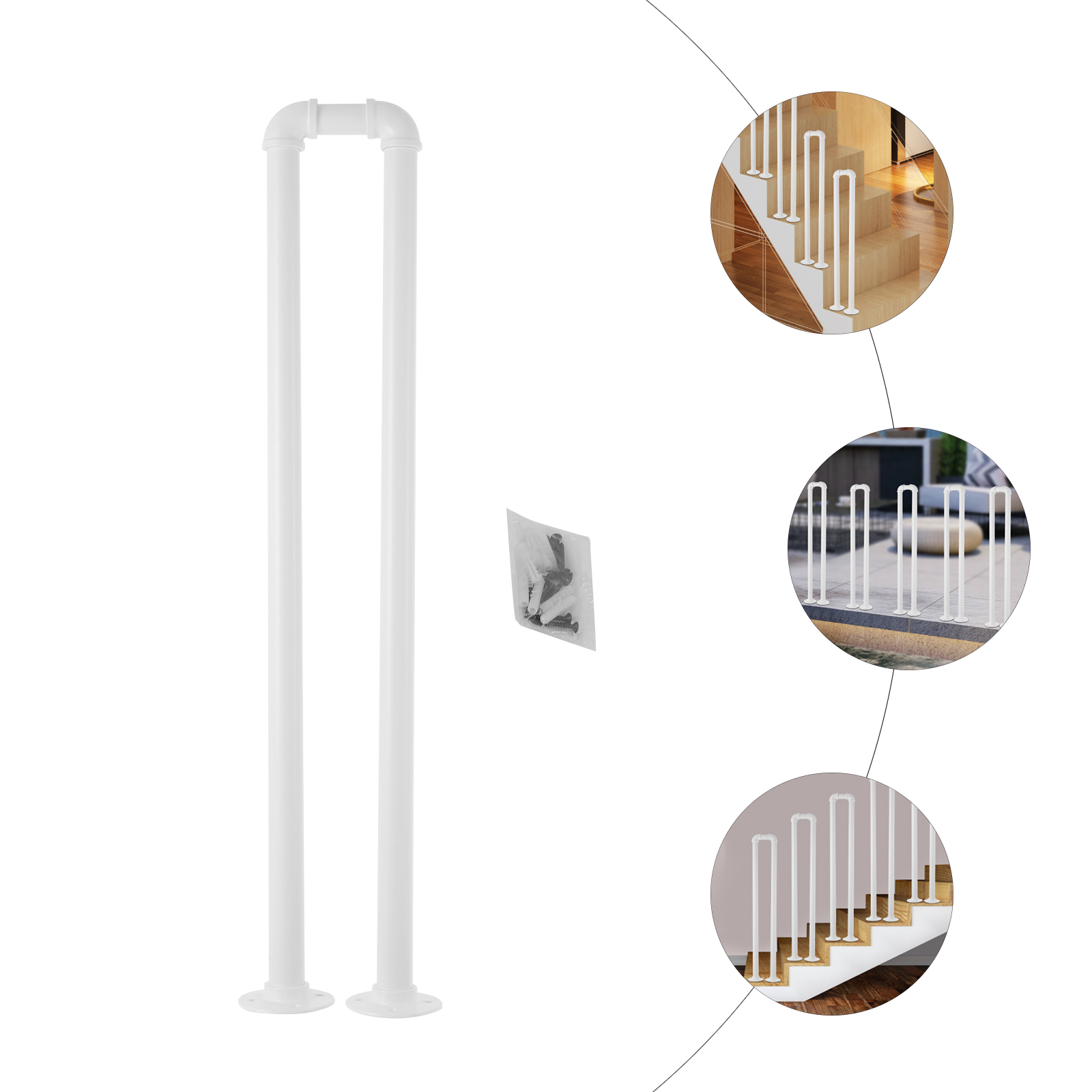 Metal Stair Railing, U-Shaped Carbon Steel, 33.46" Height, 1.26in Tube ...