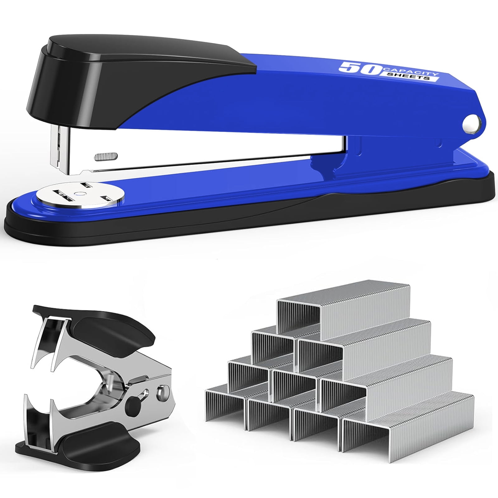 Baodeli Blue Metal Stapler, 50 Sheet Capacity, Non-Slip, No Jam, with ...