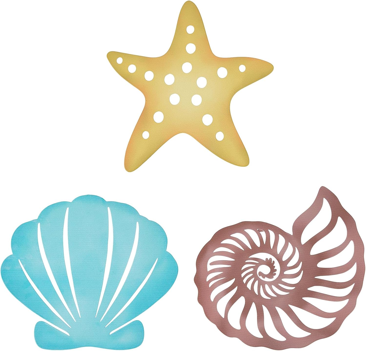 Metal Starfish Conch Shell Wall Decor 3 PCS Metal Marine Life Outdoor ...