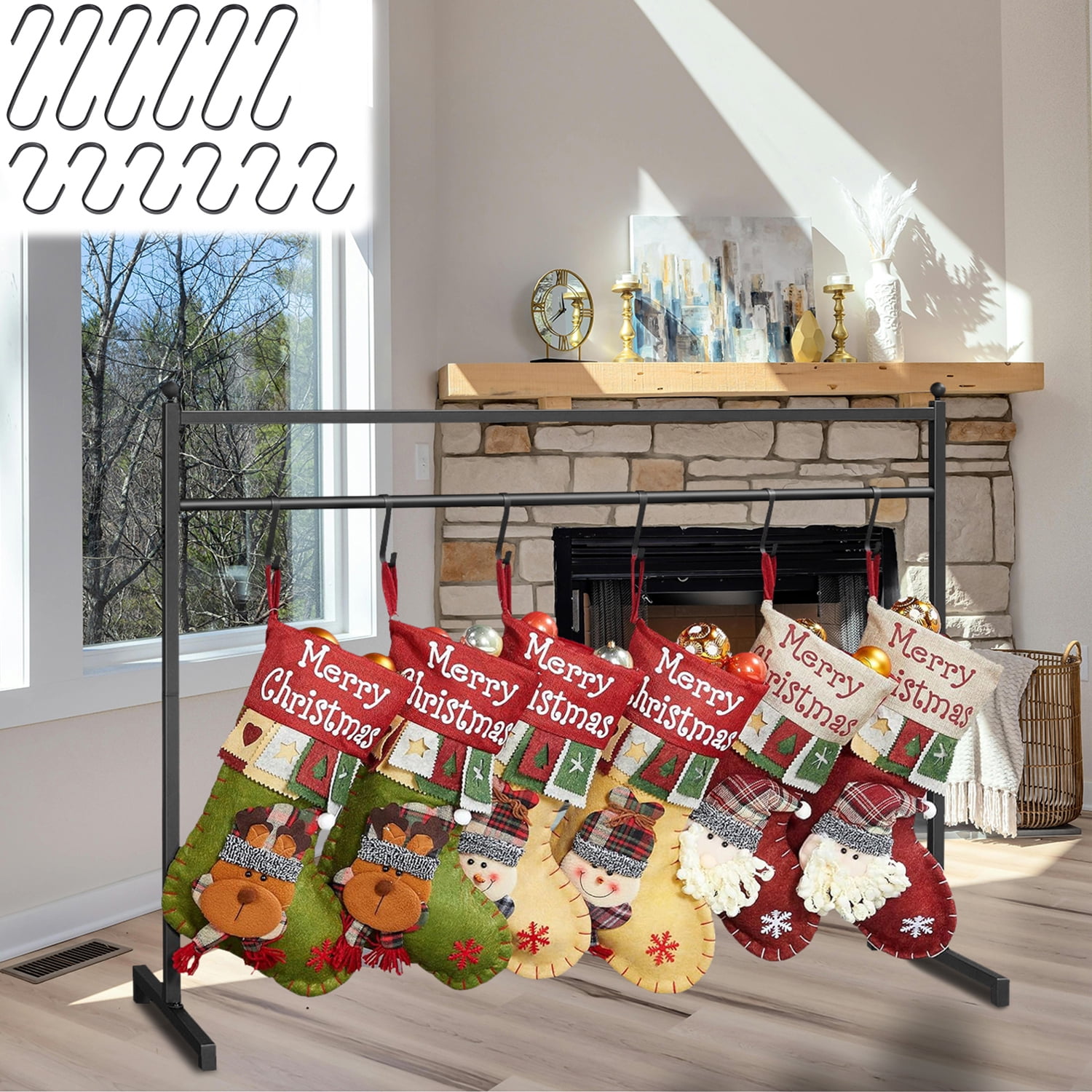 Metal Stocking Hanger Rack, 41"L x 33.8"H Freestanding Stocking Holders ...