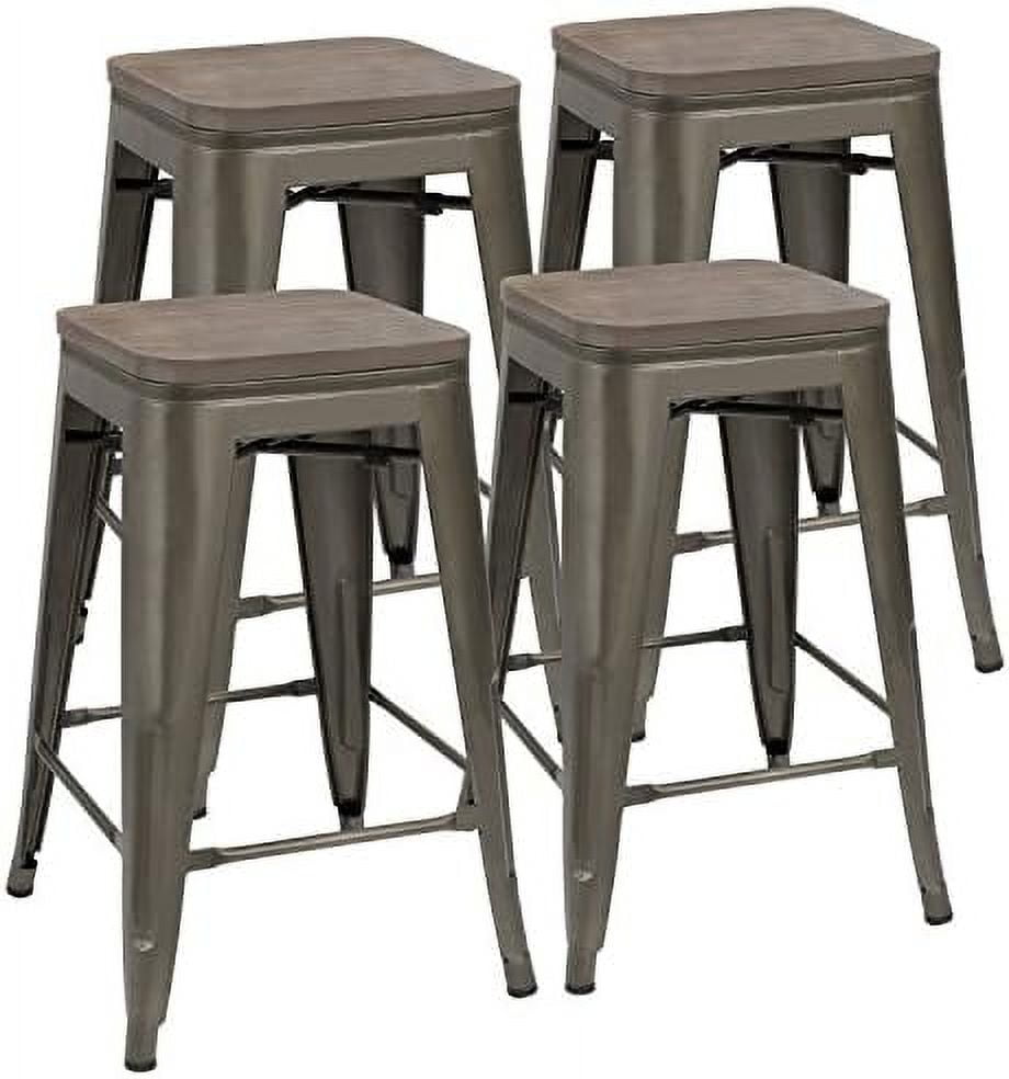 Metal Stools Indoor-Outdoor Stackable 24 Inches Gun Metal Counter ...