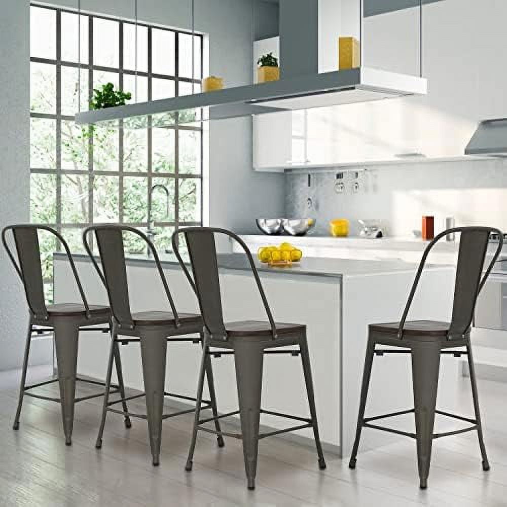 Metal Stools Set of 4 24 inch Counter Height Stools with Removable Back ...