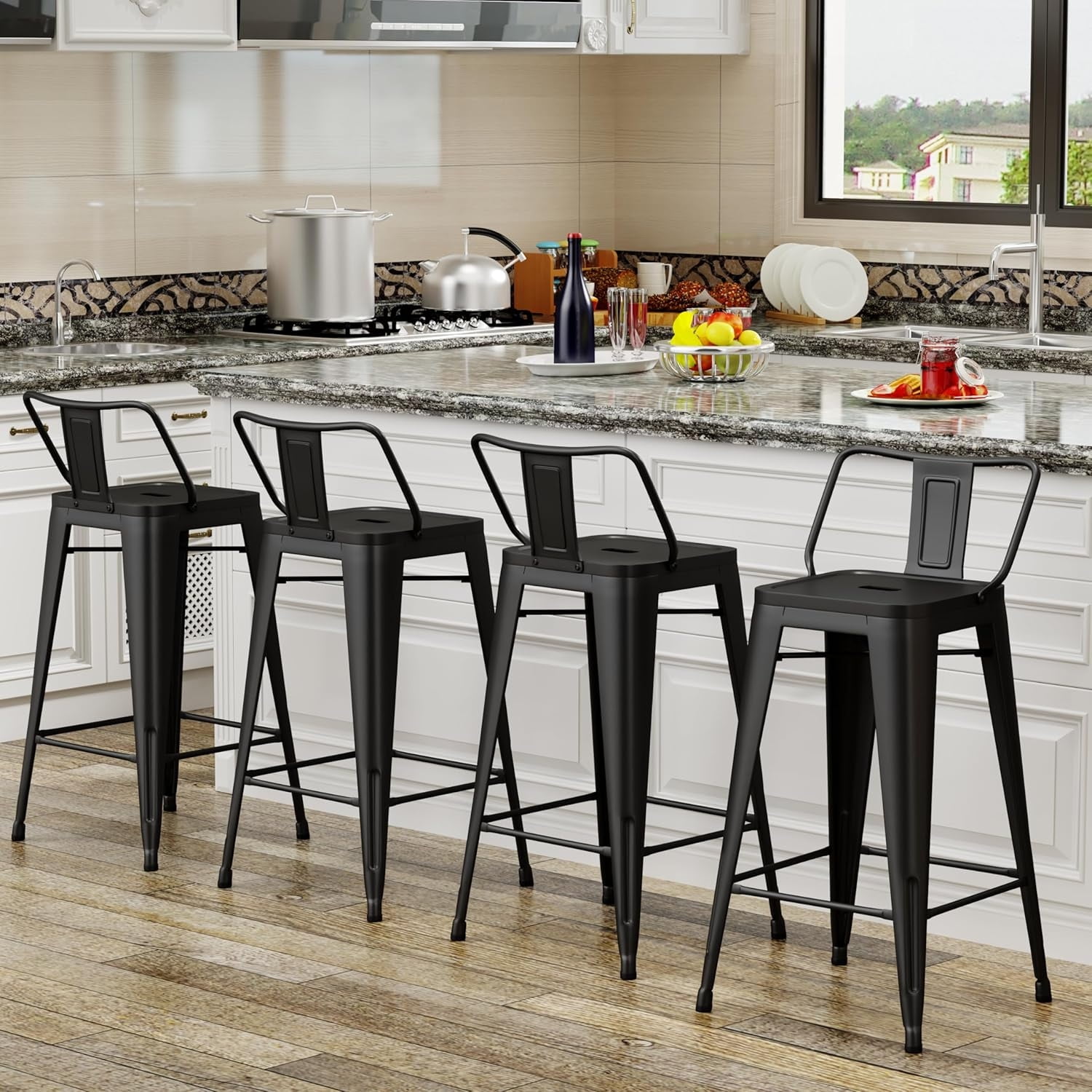 Metal Stools Set of 4 Barstools Counter Height Stools with Back ...