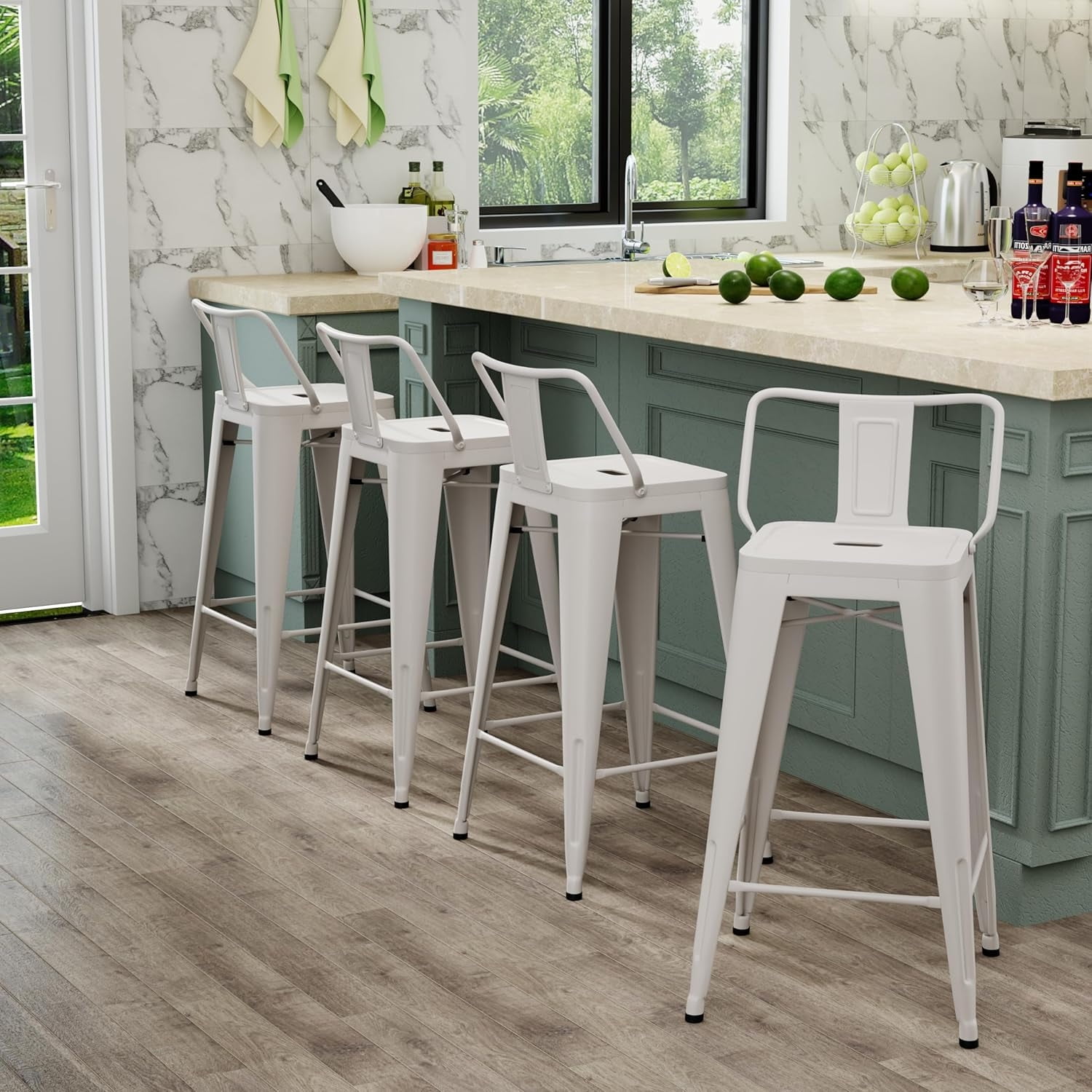 Metal Stools Set of 4 Barstools Counter Height Stools with Back ...