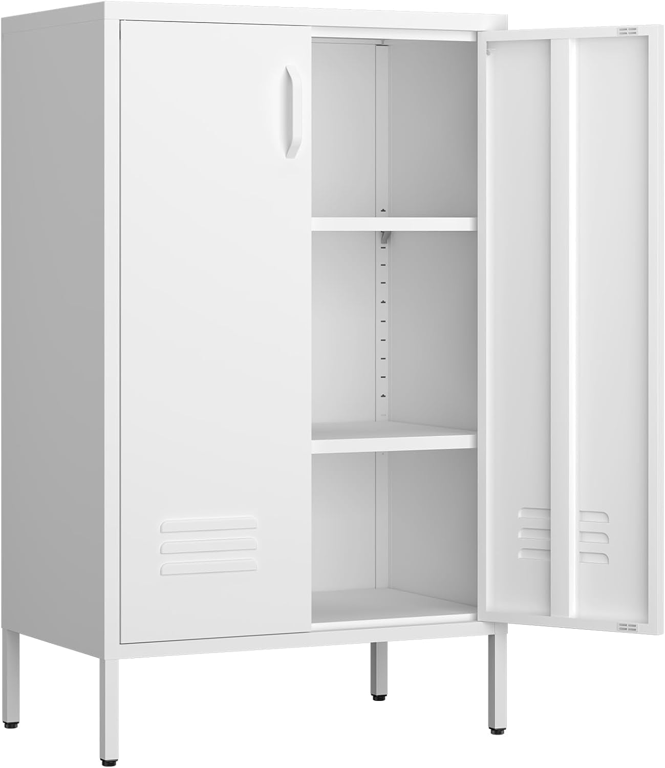 Metal Storage Cabinet, 2 Door Metal Locker with Shelves, White Accent ...