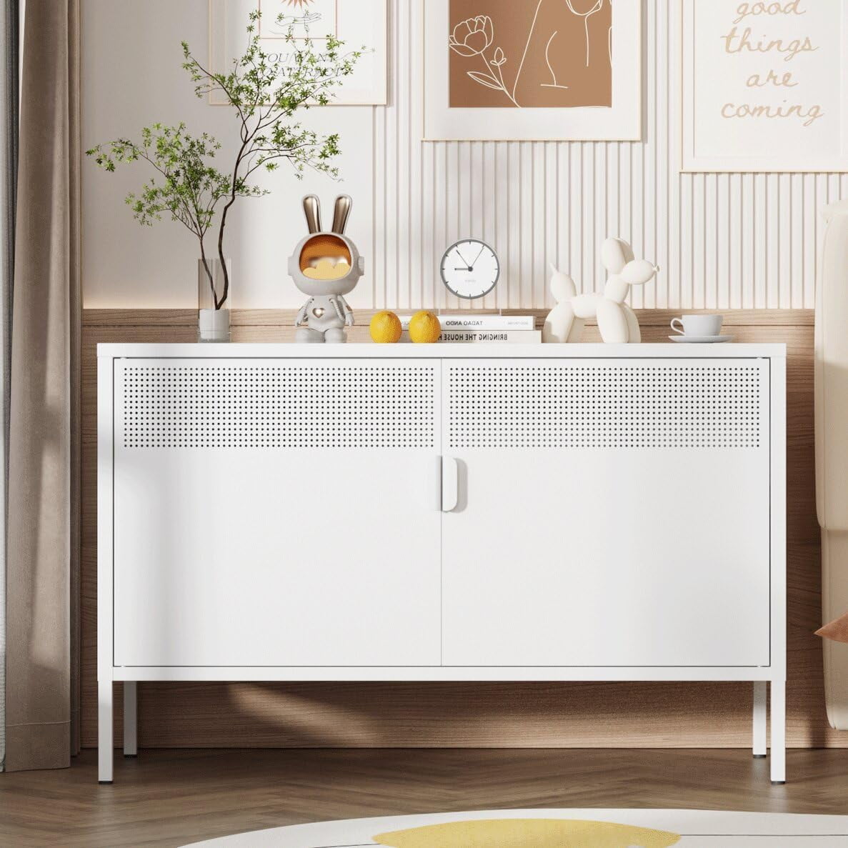 Metal Storage Cabinet,2 Door TV Stand, Metal Mesh Accent Cabinet ...