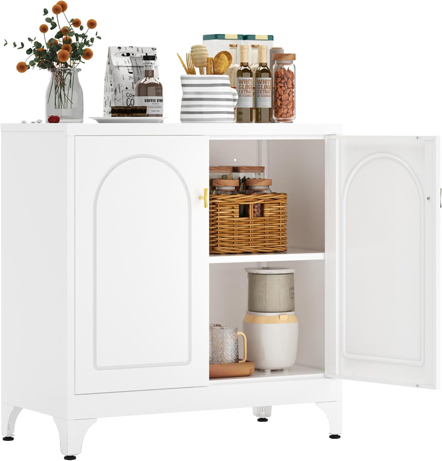 Metal Storage Cabinet with 2 Doors, 33" H White Sideboard Cabinet ...