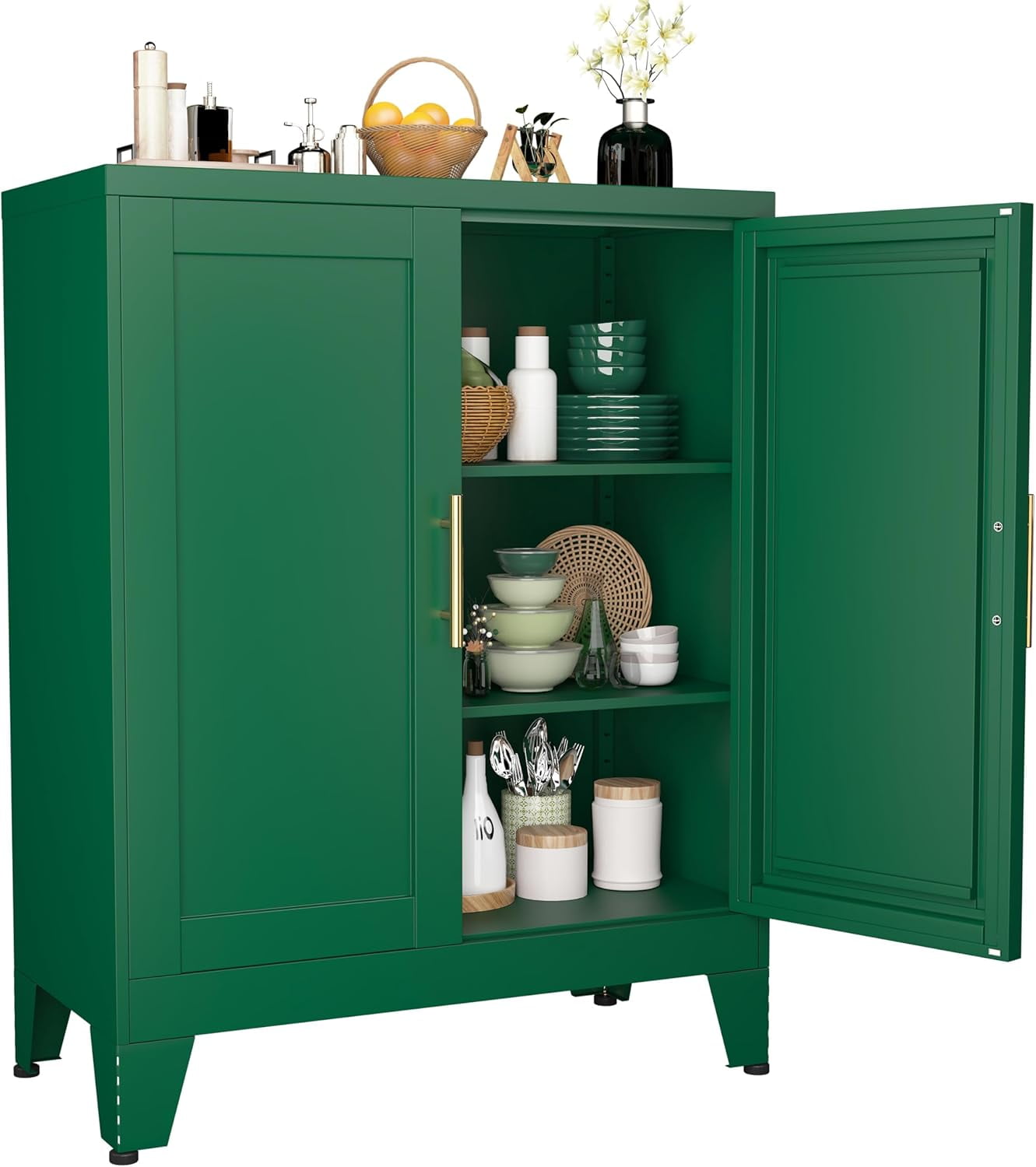 Metal Storage Cabinet with 2 Doors 35.8" H Steel Metal Locker Storage ...