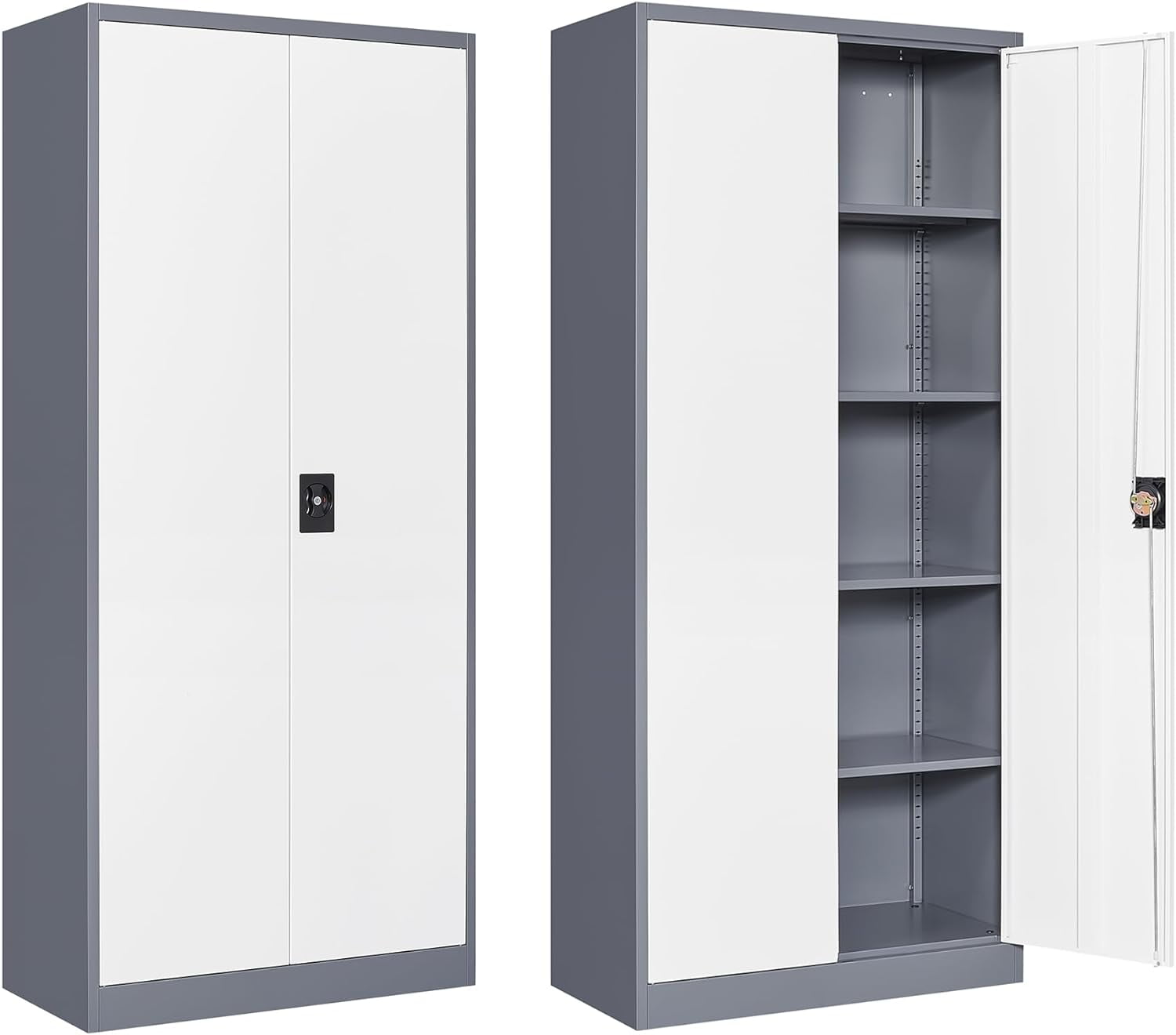 Metal Storage Cabinet with 2 Doors and 4 Adjustable Shelves, 71" Steel ...