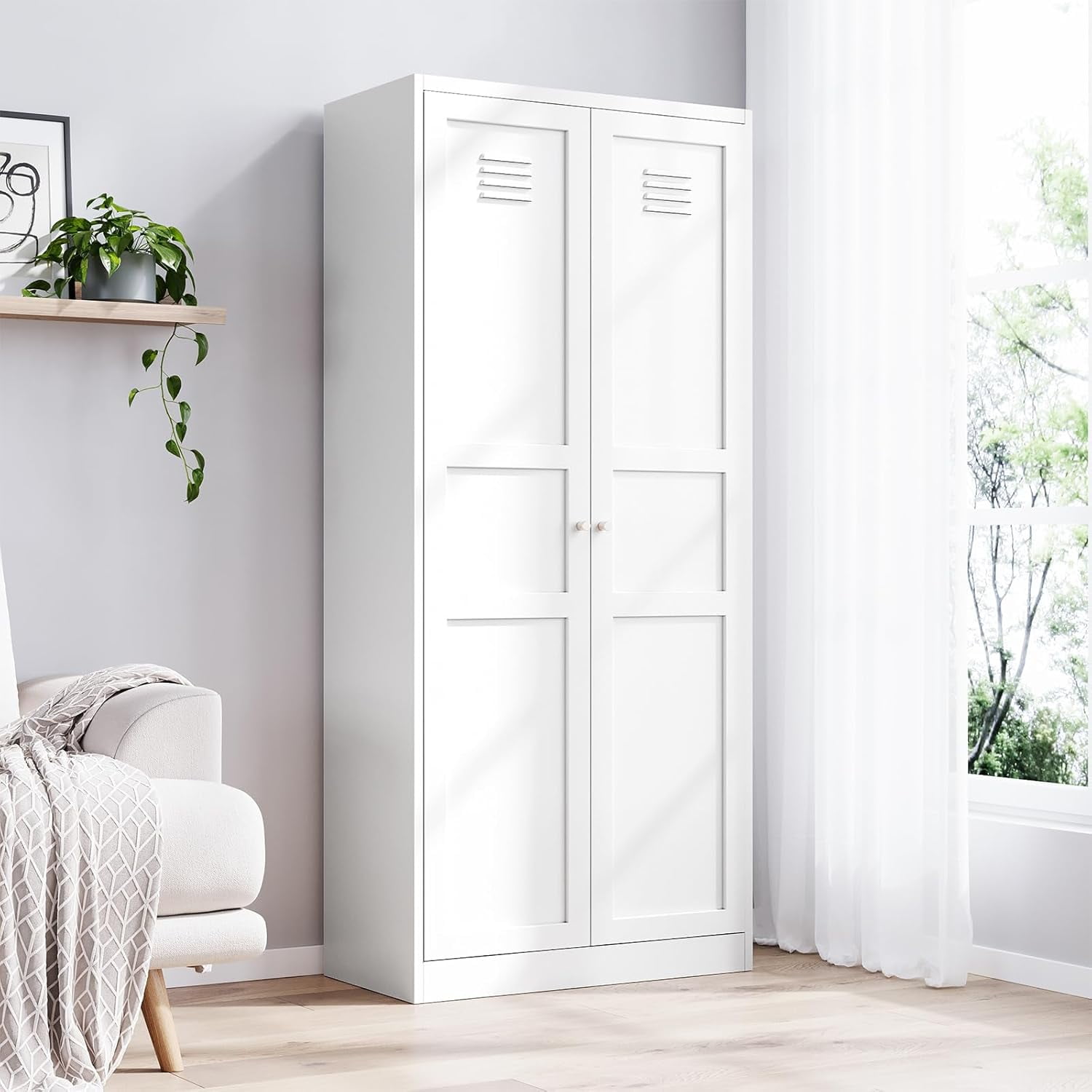 Metal Storage Cabinet with 2 Doors and 5 Adjustable Shelves - 71" White ...