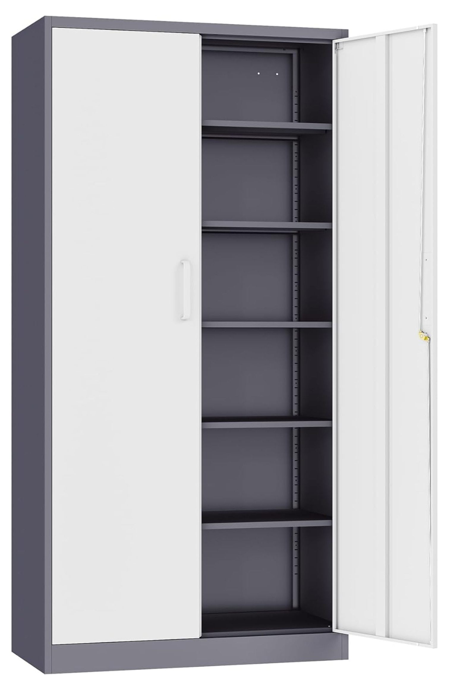 Metal Storage Cabinet with 2 Doors and 5 Adjustable Shelves,Gray White ...